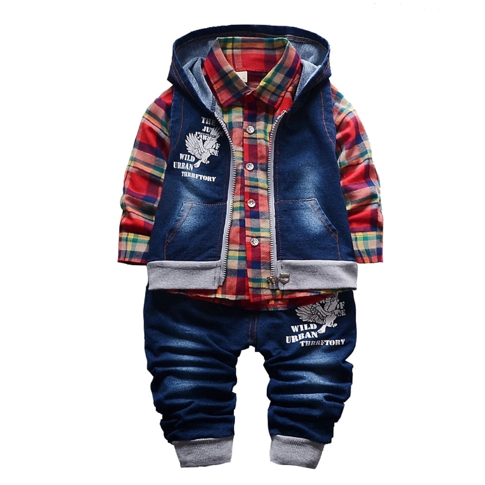Spring Autumn Baby Boys 3pcs Clothing Set Cotton Shirt Jeans Denim Vest ...