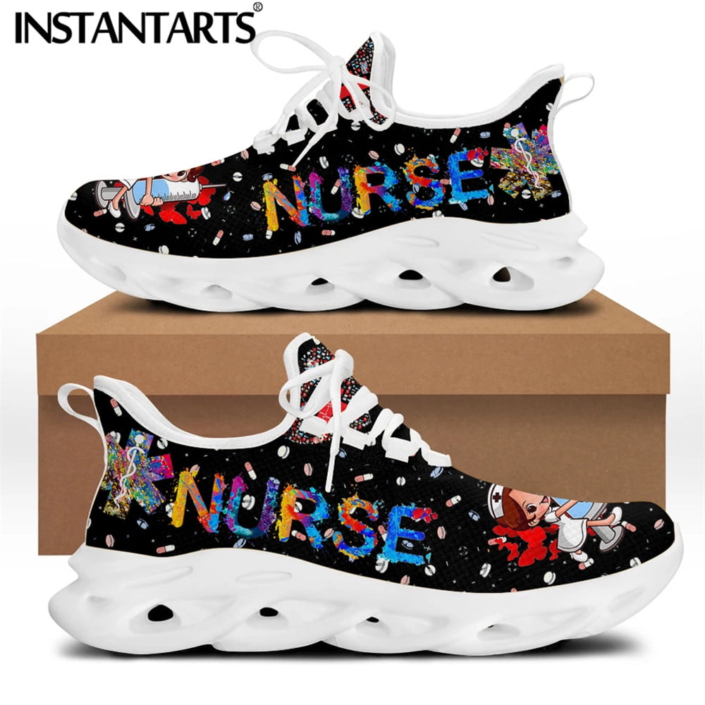 Spring Autumn Black Medical Shoes Cute Cartoon Nurse Doctor Women Mesh ...
