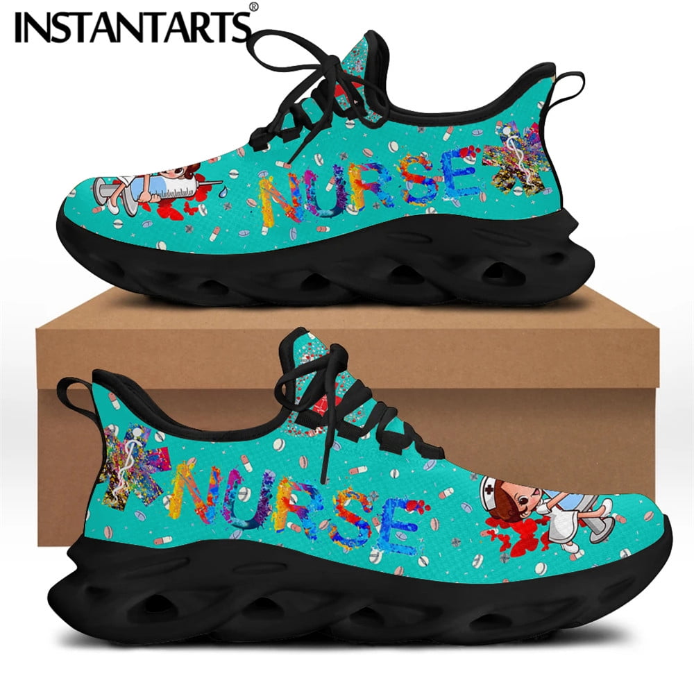 Spring Autumn Black Medical Shoes Cute Cartoon Nurse Doctor Women Mesh ...