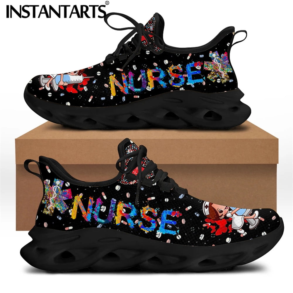 Spring Autumn Black Medical Shoes Cute Cartoon Nurse Doctor Women Mesh ...
