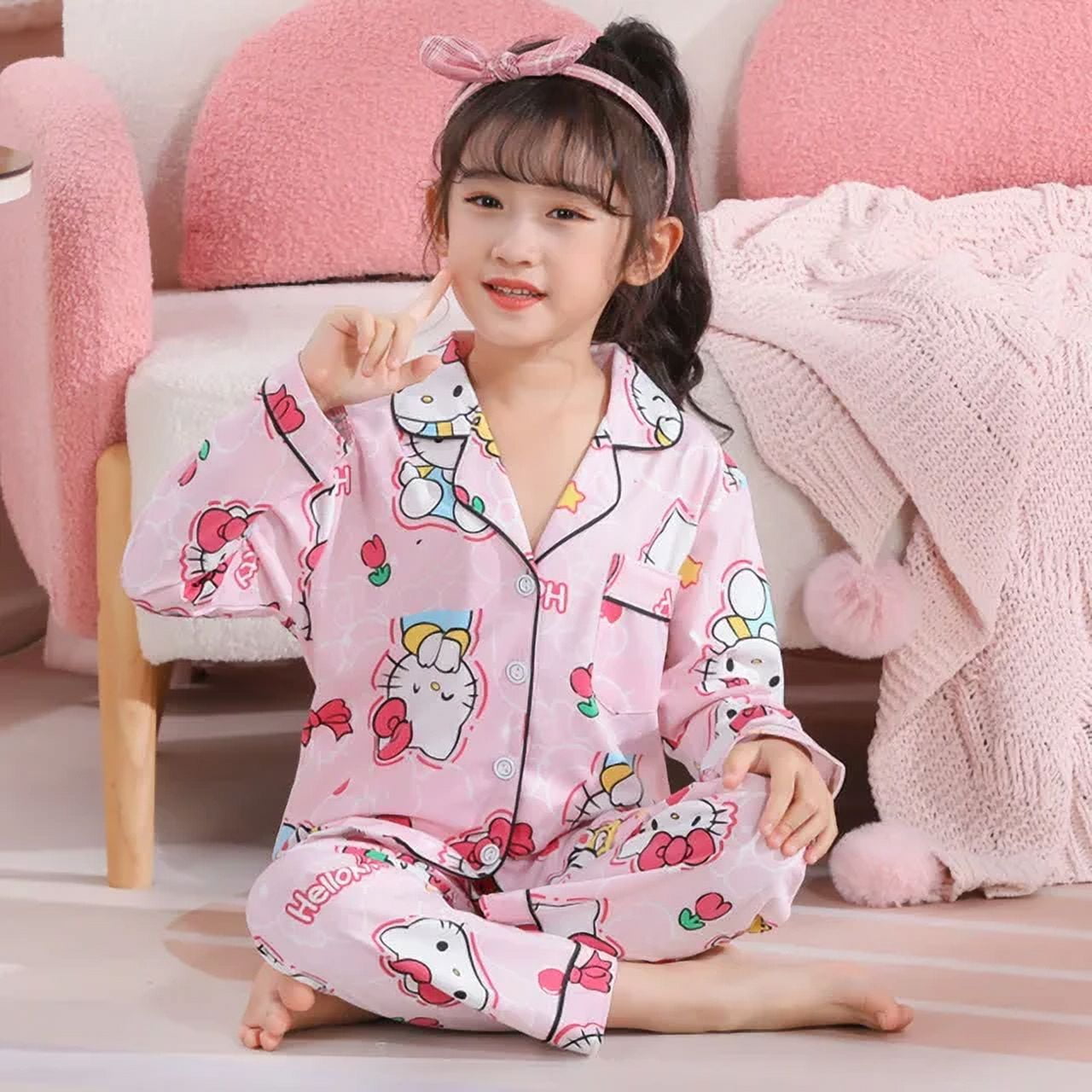 Spring Autumn Children Pajama Girl Sleepwear Miniso Kawaii Anime Kuromi ...