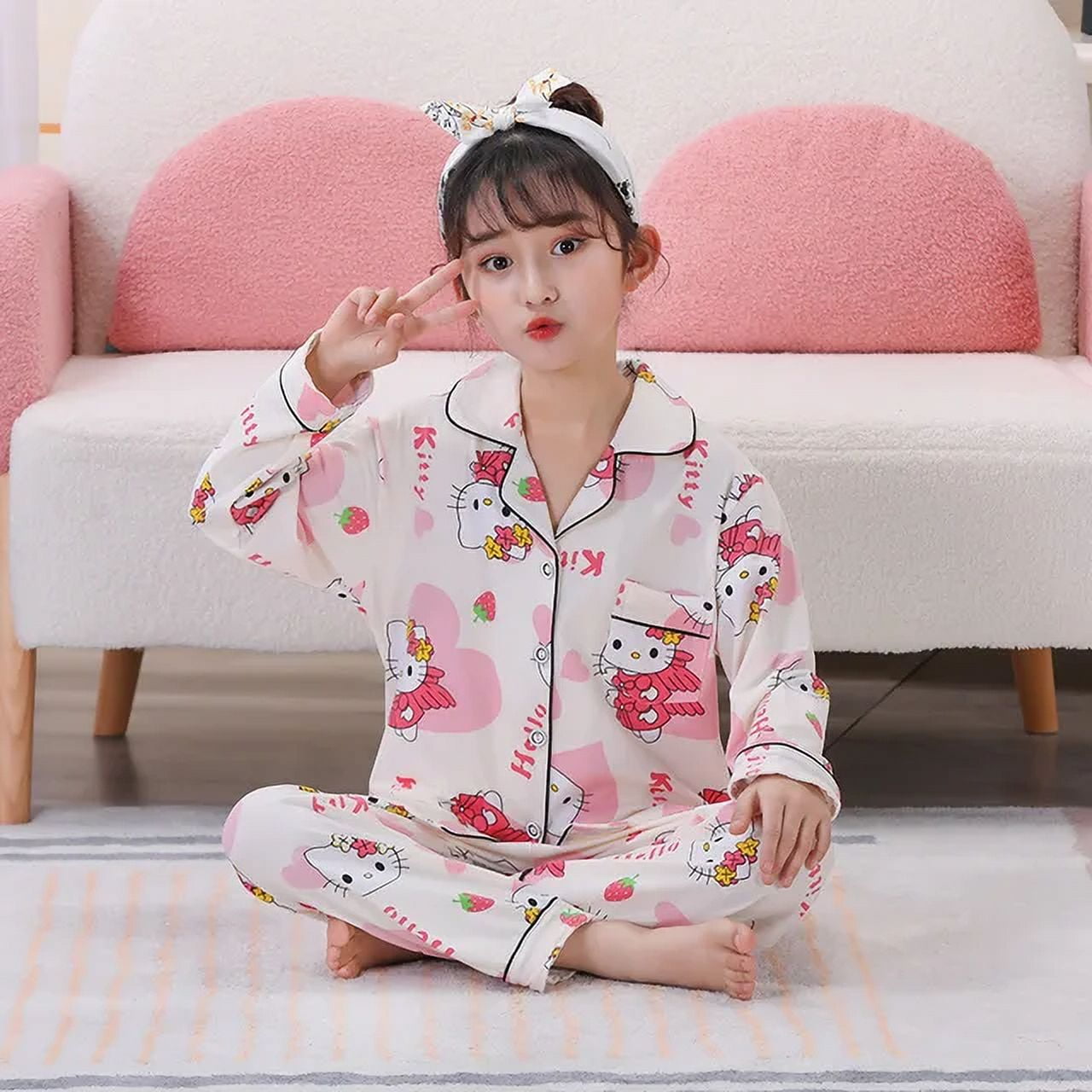 Spring Autumn Children Pajama Girl Sleepwear Miniso Kawaii Anime Kuromi ...