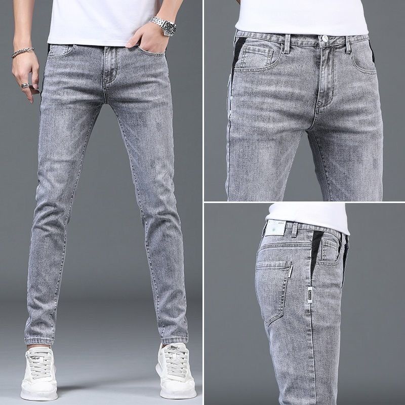 Spring Autumn Men's Classic Vintage Clothing Trousers Washed Blue Tight ...