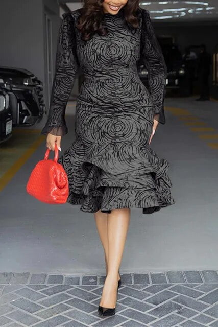 Spring Autumn Midi Dress Woman Ruffled Around Sexy Tight Dress With ...