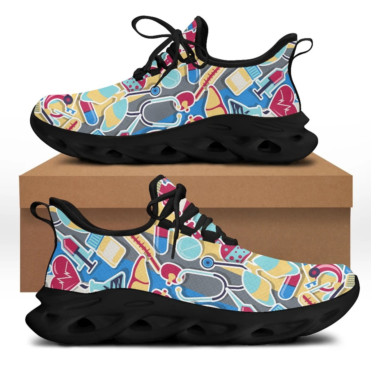 Spring Autumn Nurse Doctor Pattern Woman Flats Lace Up Sneaker Free Platform Shoes for Women ...