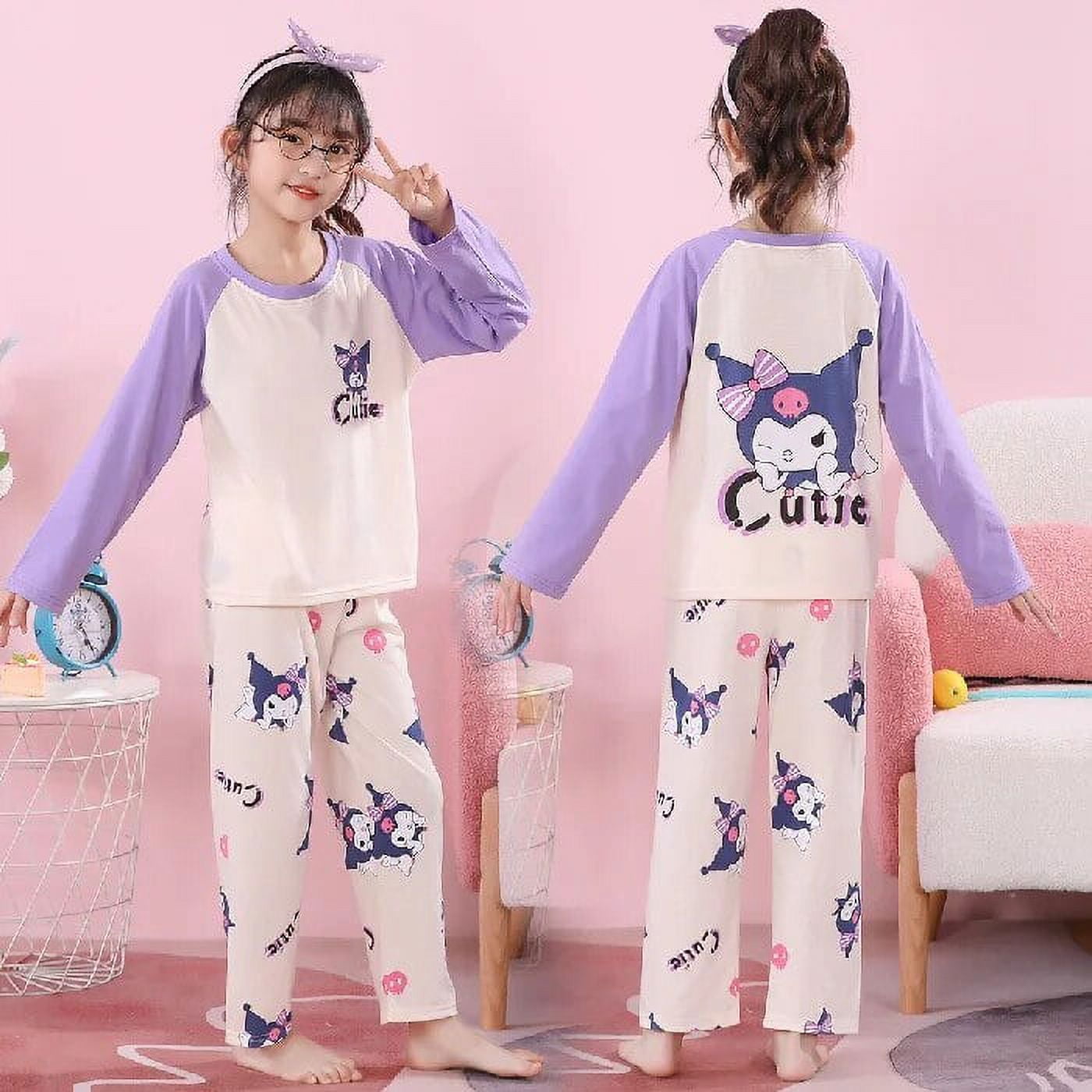 Spring Autumn Sanrios Kuromi Girl Pajamas Anime Pure Cotton Long ...