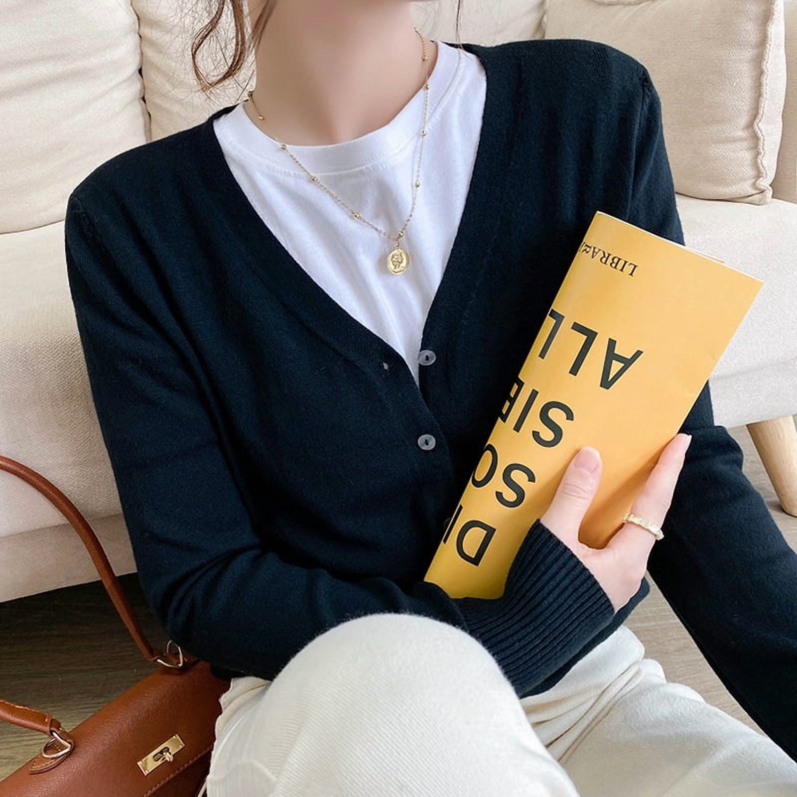 Spring Autumn Women Cardigans Loose Solid Single Breasted V-neck Pink ...