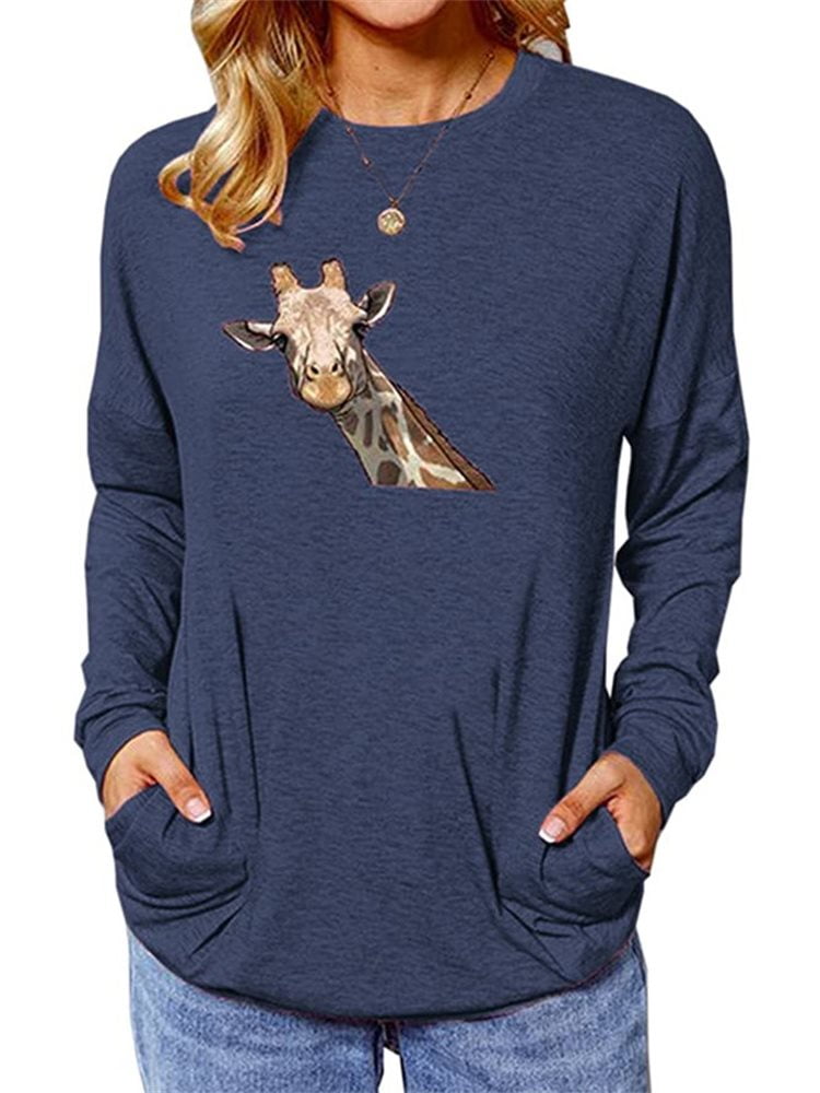 Spring Autumn Women Casual Giraffe Print Sweatshirt Sport Tops ...