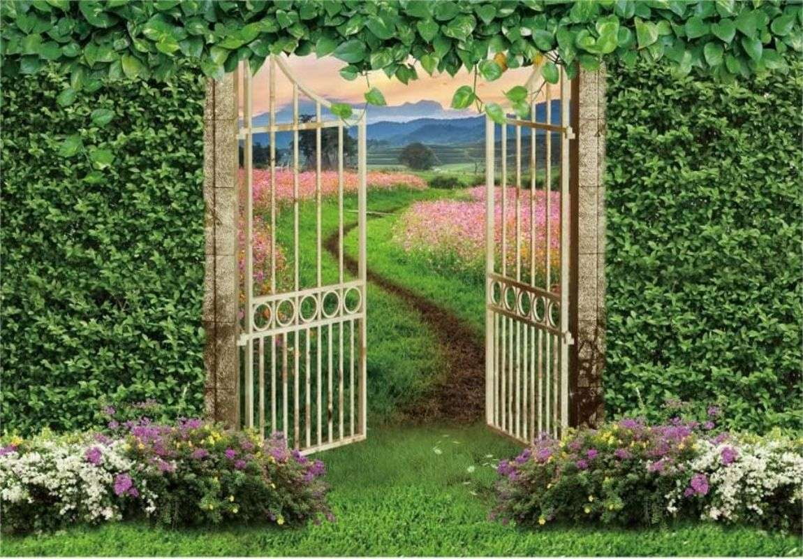 Spring Backdrop Green Leaf Wall Flower Field Floral Scenery Garden ...
