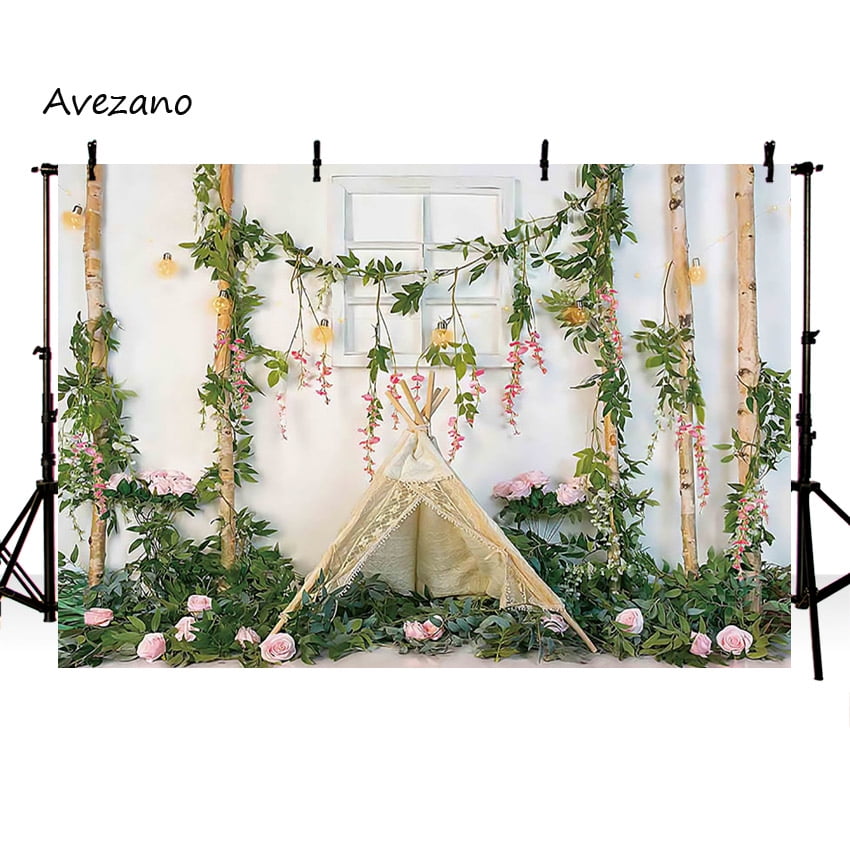 Spring Backdrop Photography Green Grass Floral Window Tent Camp Newborn ...