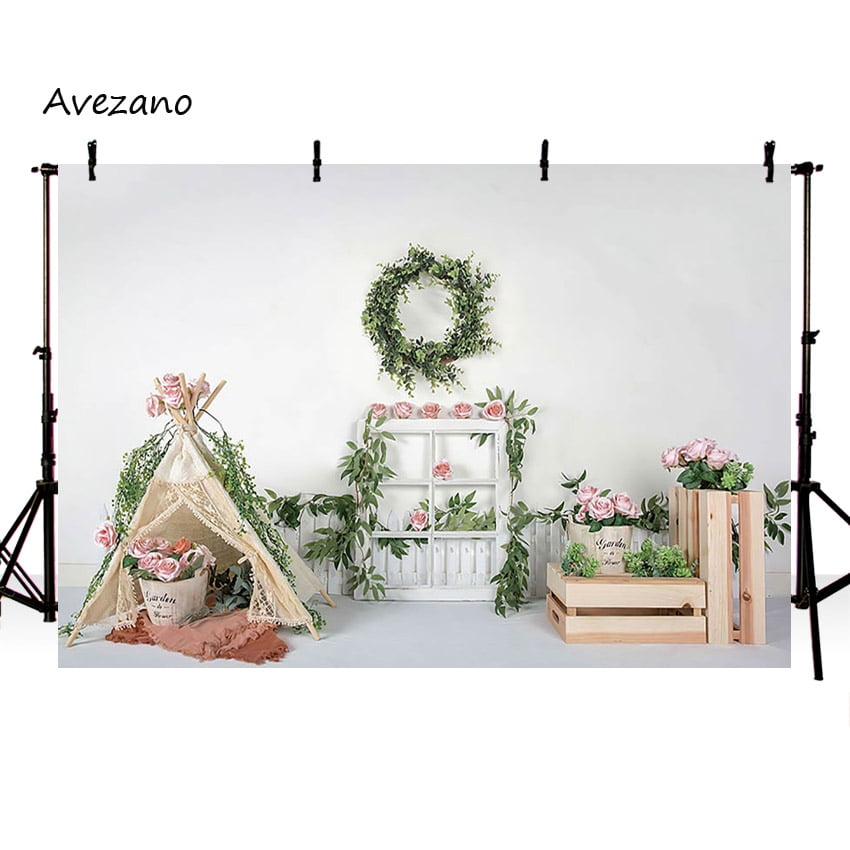 Spring Backdrop Photography Green Leaves Flowers Tent Camp Garden Kids ...