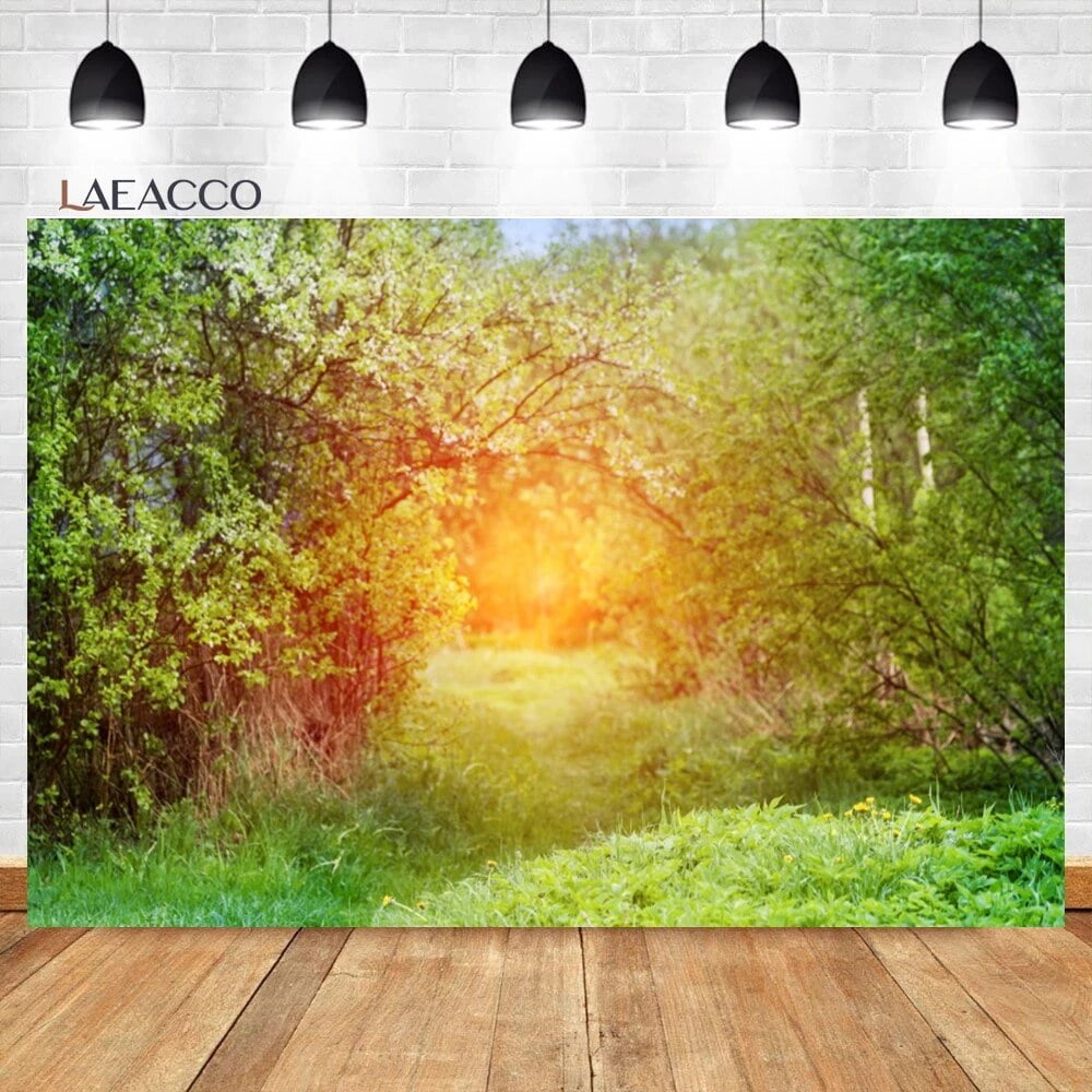 Spring Backdrop Rural Forest Trees Backdrop Blooming Flowers Green ...