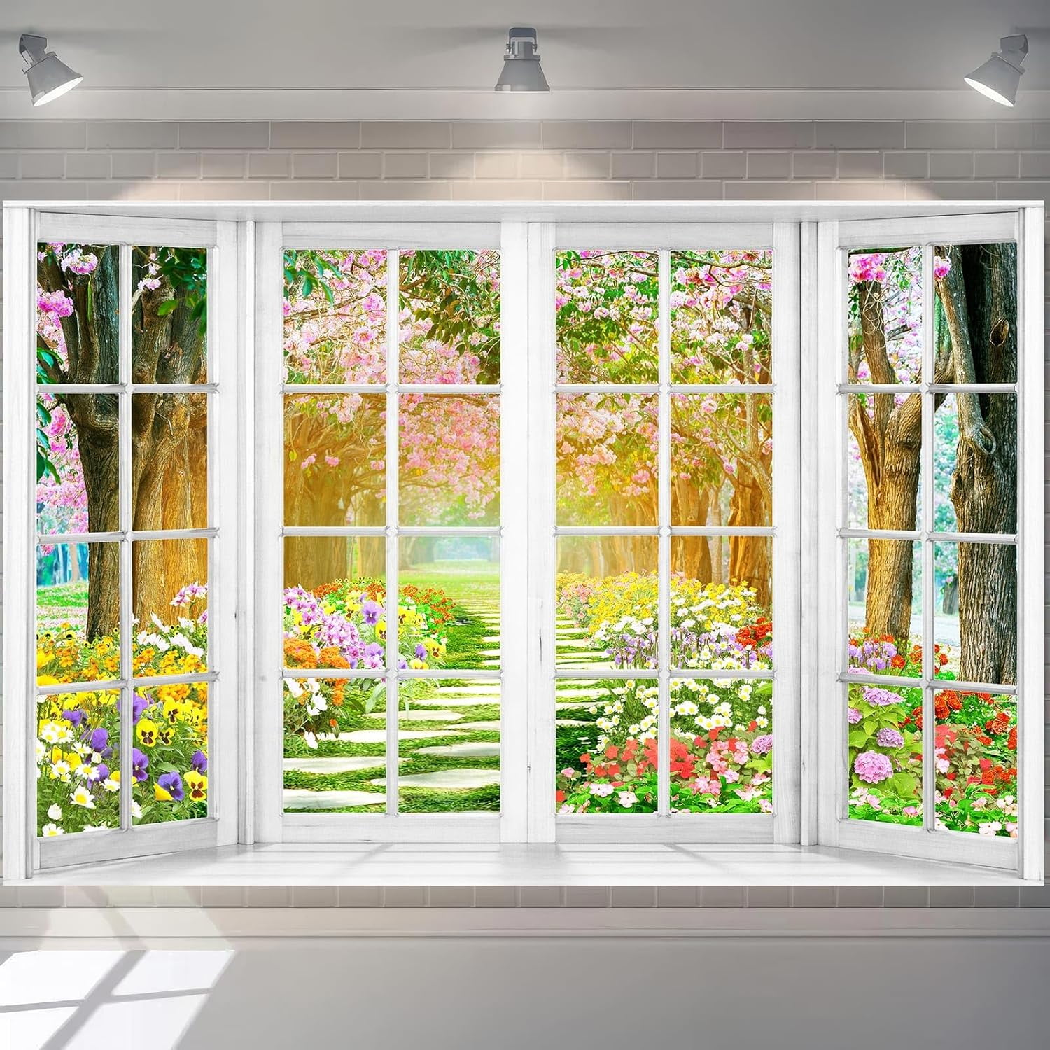 Spring Backdrop Window Scenery Backdrops Colorful Floral Tree ...