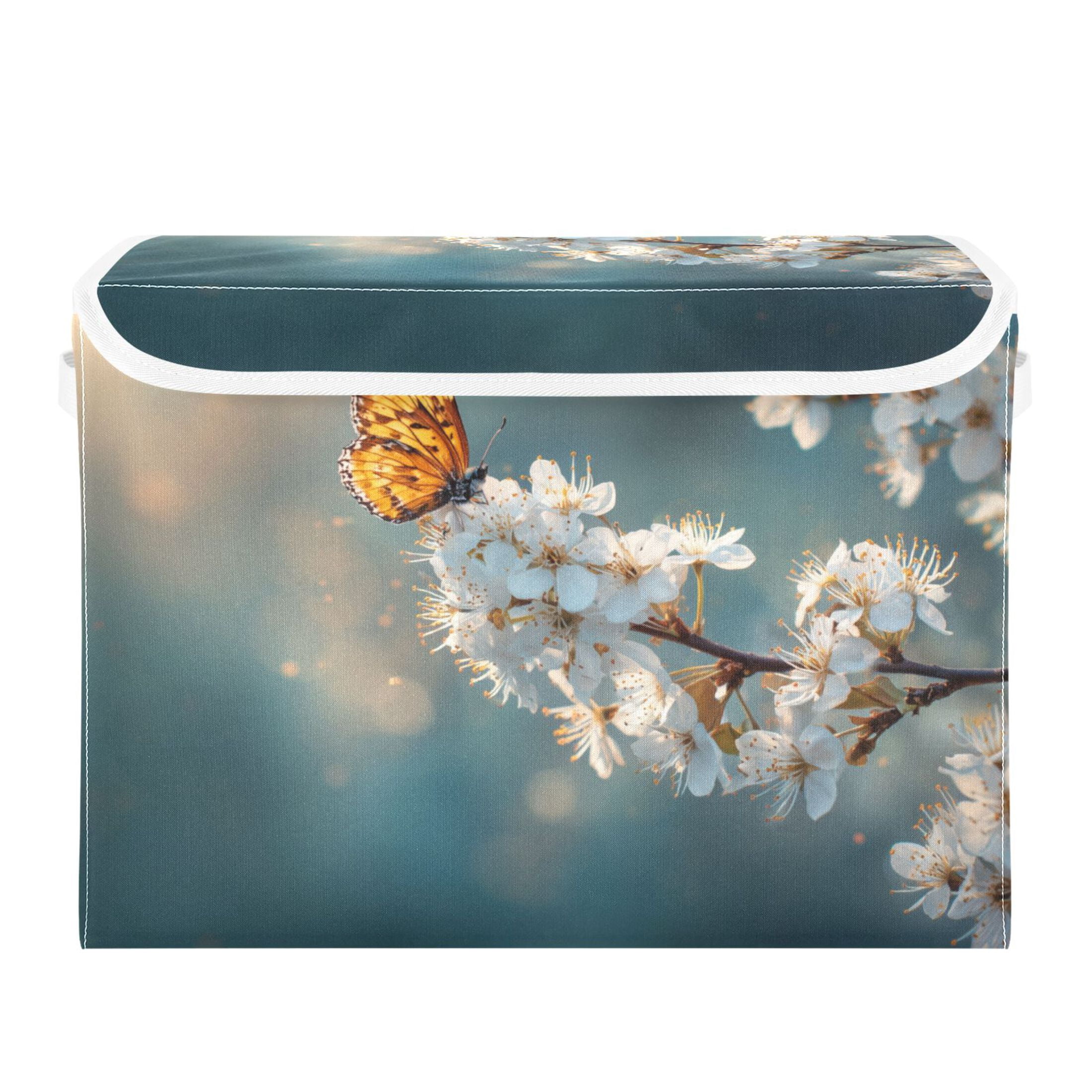 Spring Background Butterflies Kiss Flowers Foldable Storage Bins with ...