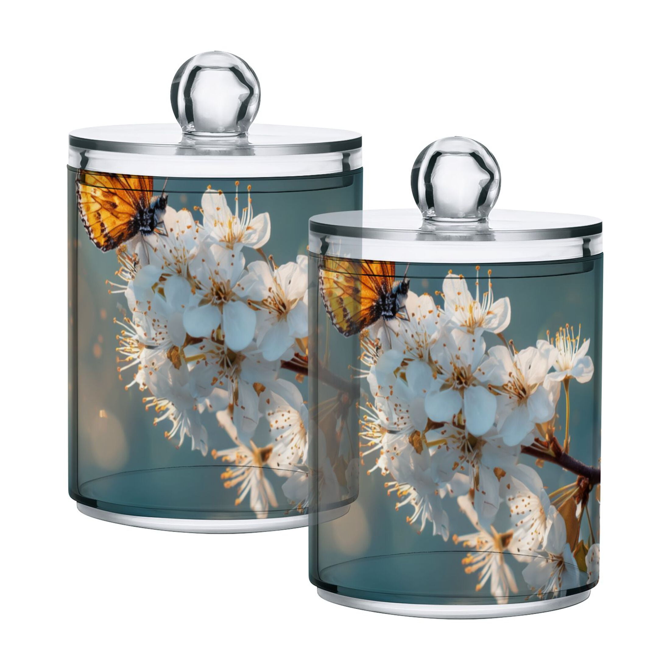 Spring Background Butterflies Kiss Flowers Translucent Plastic Cans ...