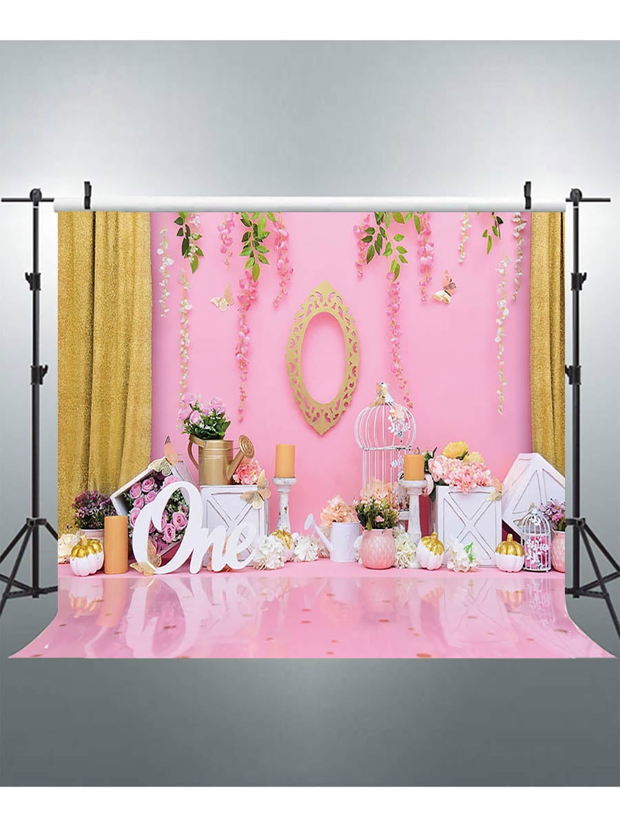 Spring Backgrounds for Photography Flowers Pink Girl 1st Birthday ...