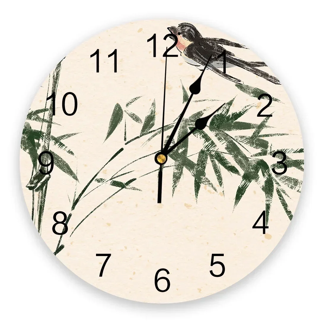 Spring Bamboo Swallow Ink Chinese Style Round Wall Clock Creative Home ...