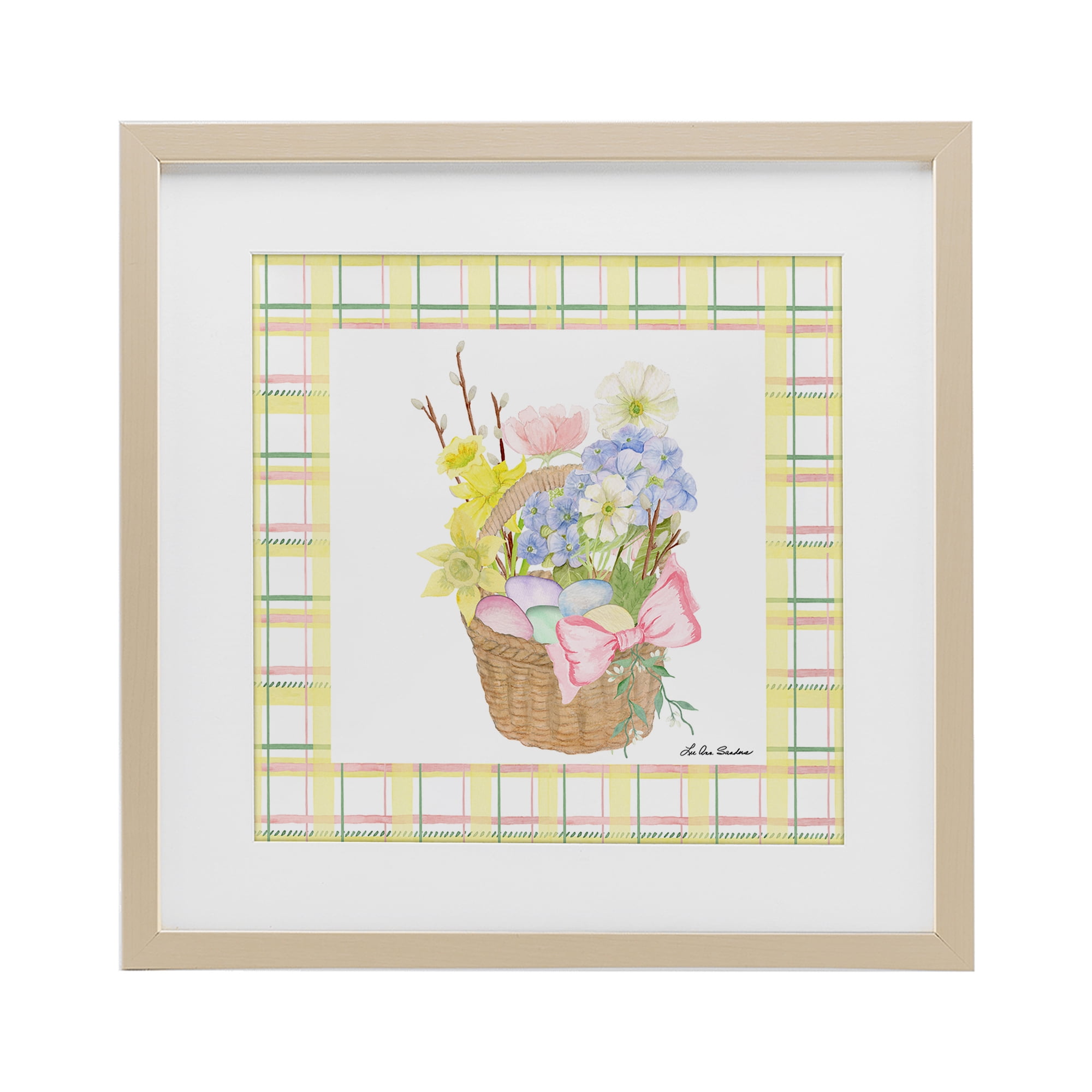 Spring Basket on Plaid Birch Framed Print Under Glass, design by Lee ...