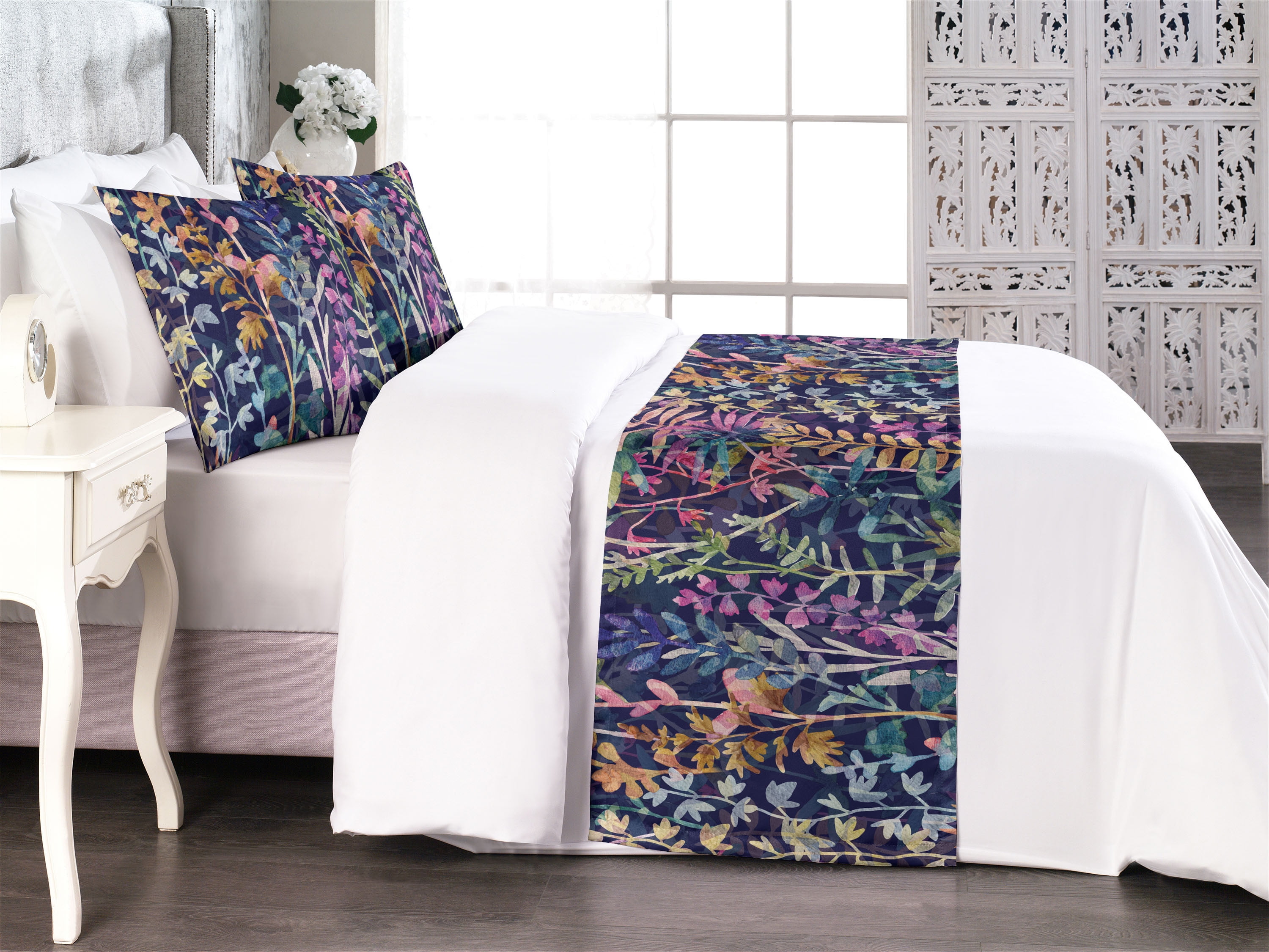 Spring Bed Runner Set, Watercolor Art Featuring Overlapped Colorful ...