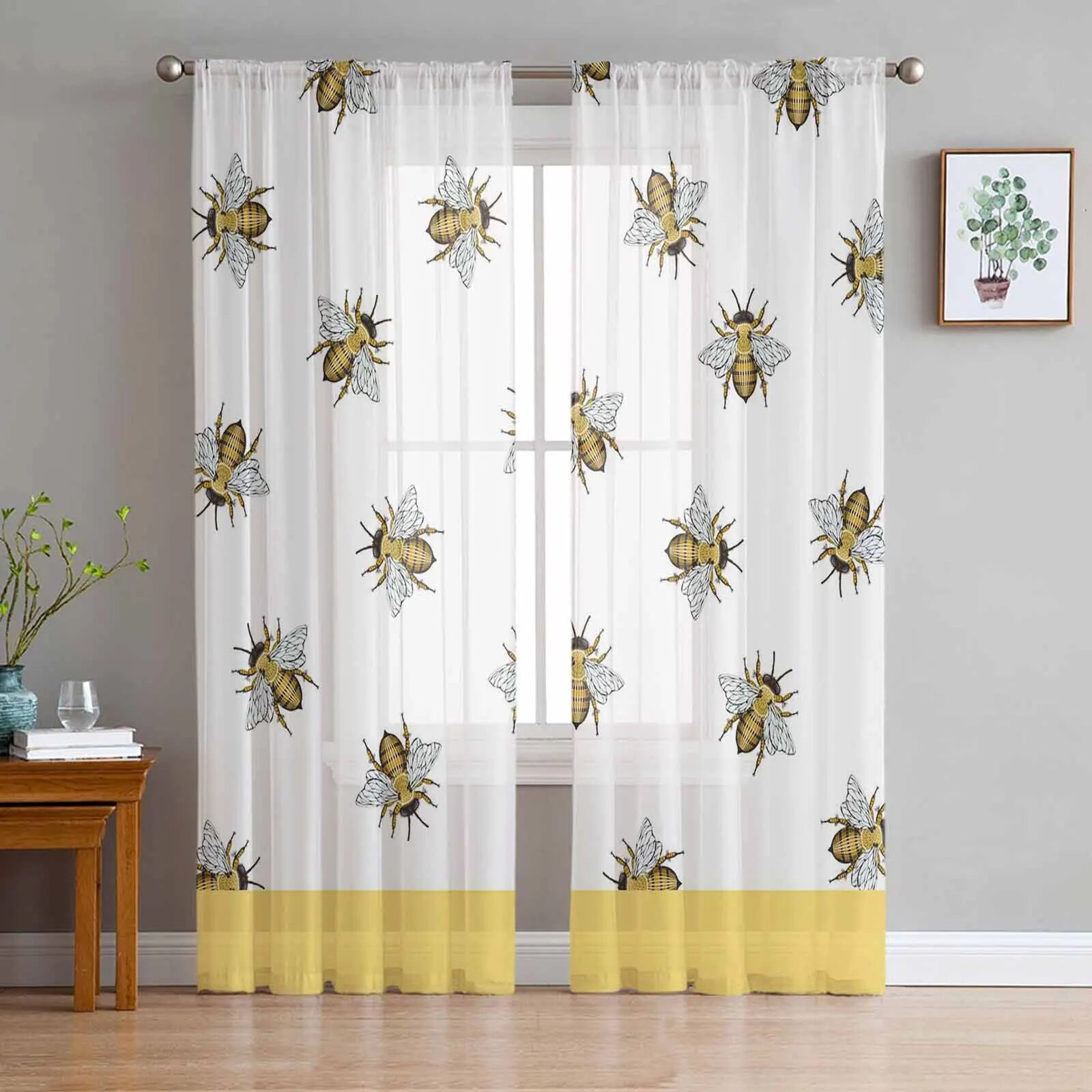Spring Bee Texture Sheer Window Curtains for Living Room Kitchen ...