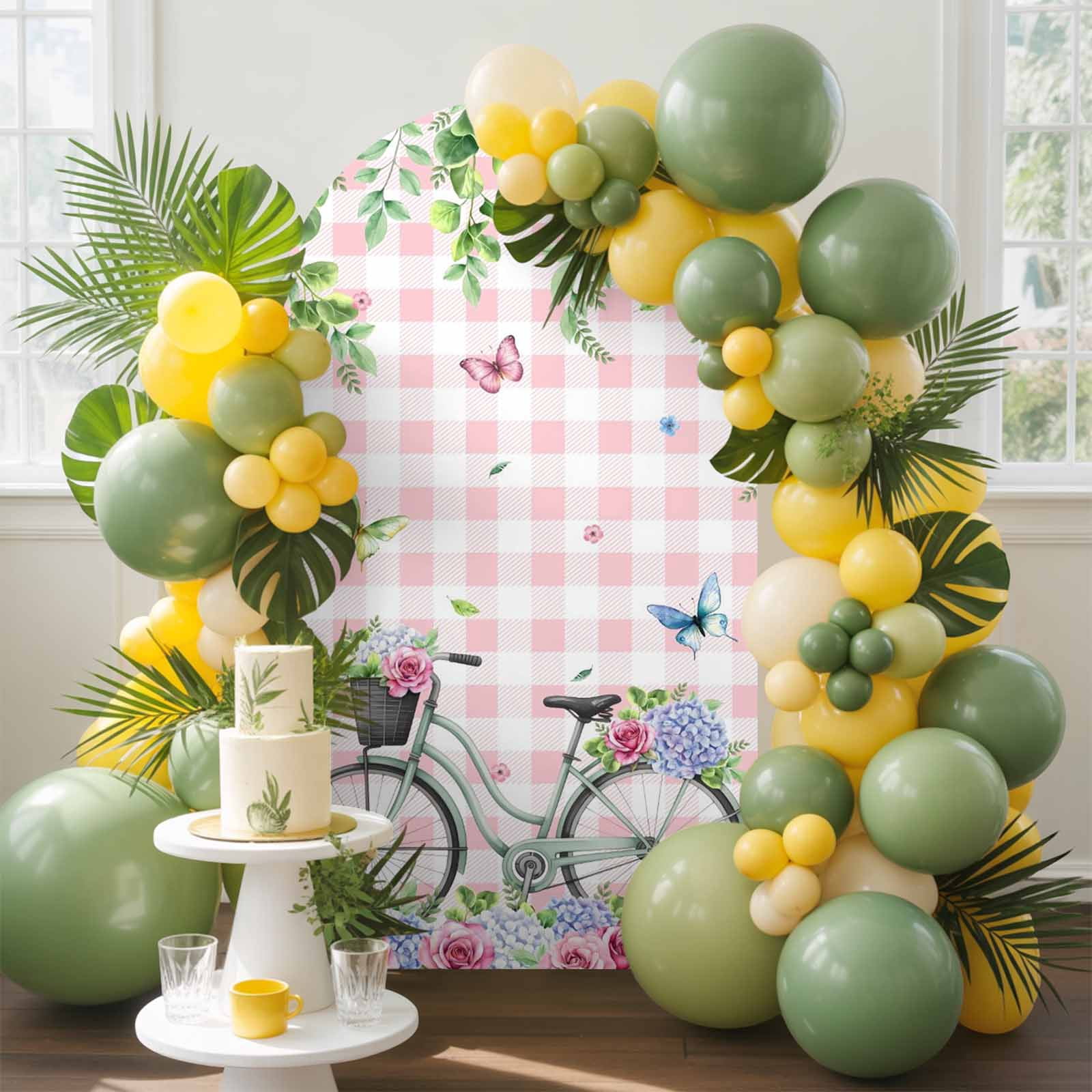 Spring Bicycles Arch Backdrop Cover, 7.2FT, Roses Flower Eucalyptus ...
