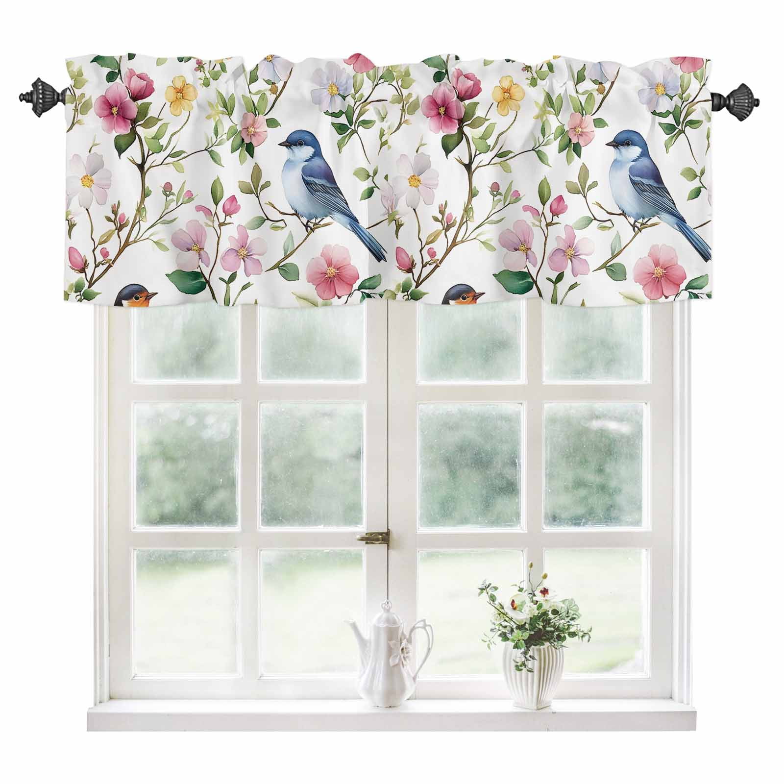Spring Bird Floral Kitchen Valances for Windows 60x18 Inch Kitchen ...