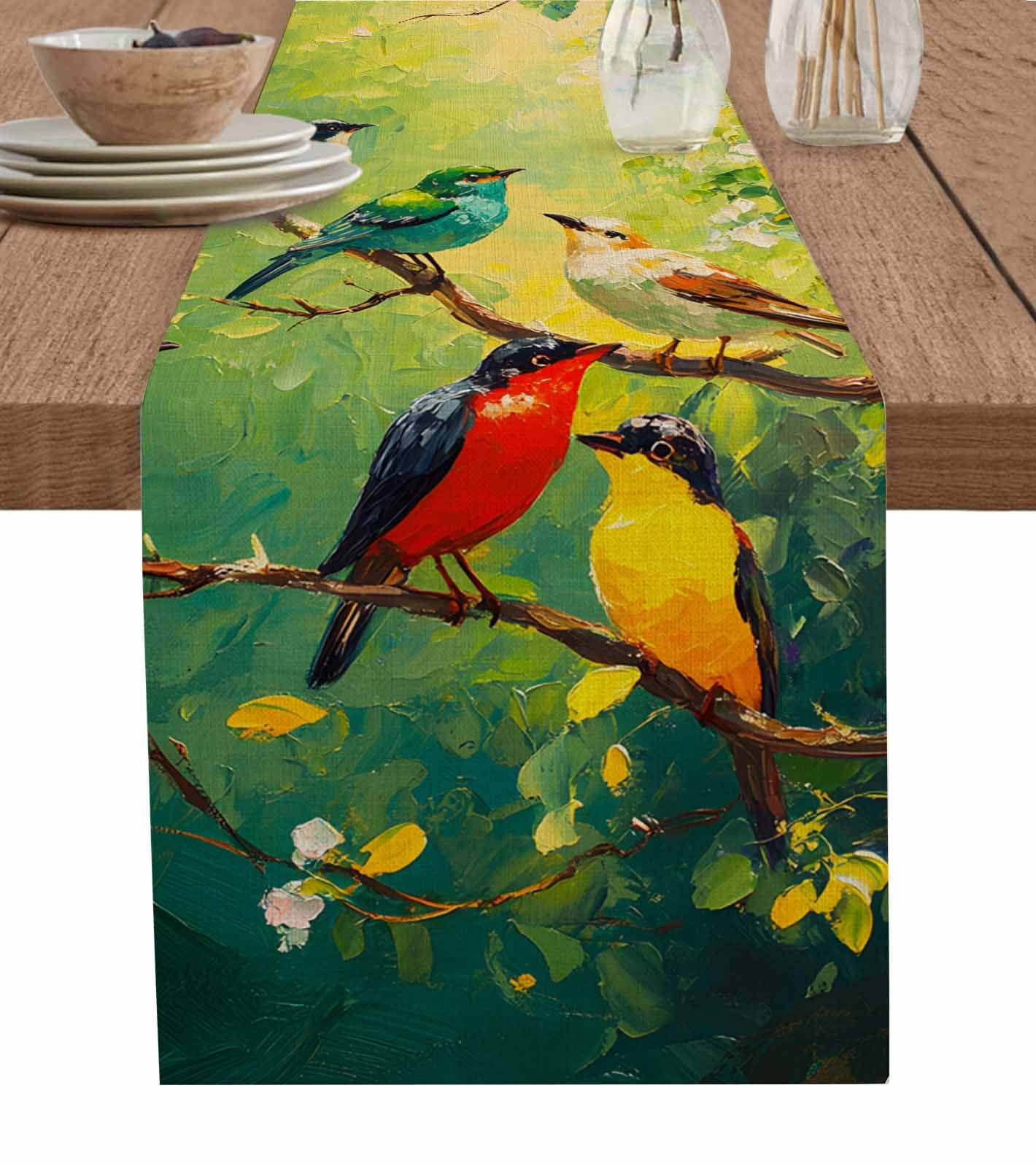 Spring Bird Green Burlap Cotton Table Runner 18x72 Inches Long ...