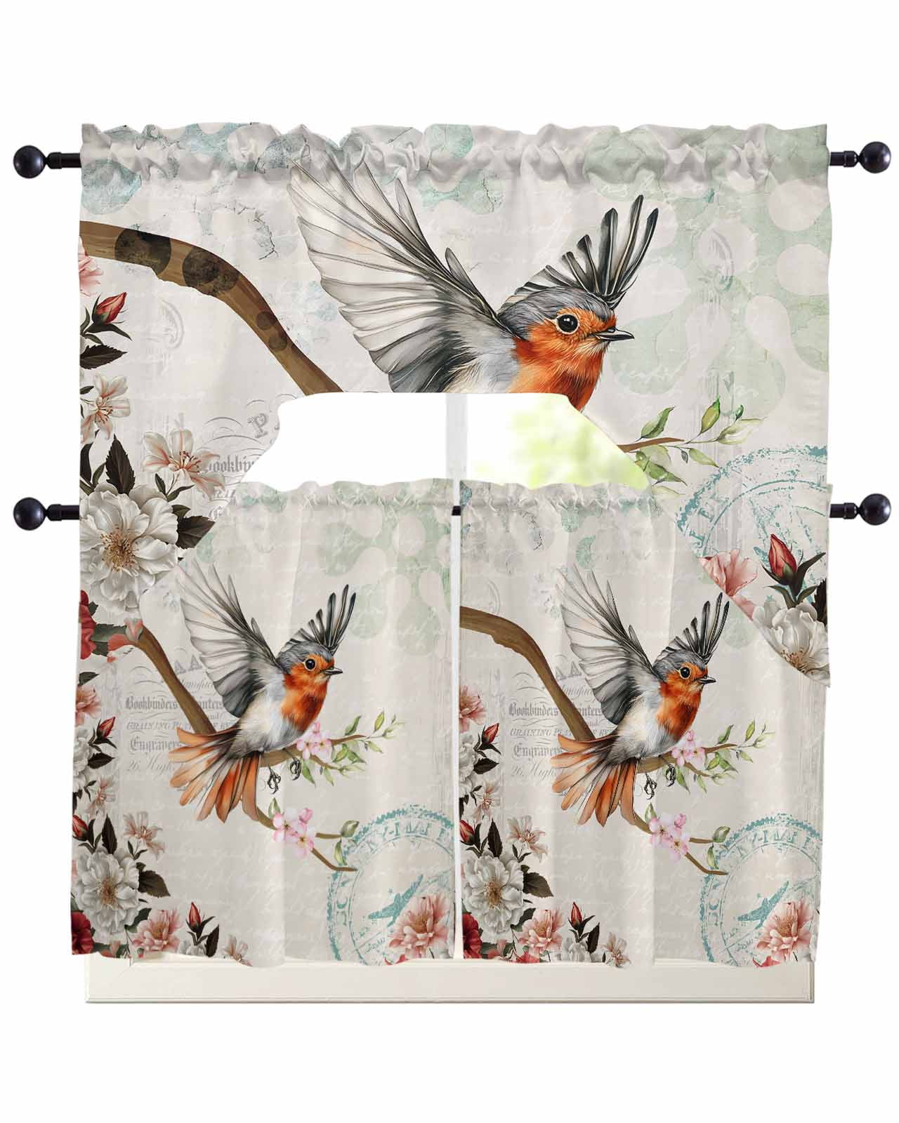 Spring Bird Kitchen Curtains Sets 36 Inch Length with Valance, Summer ...