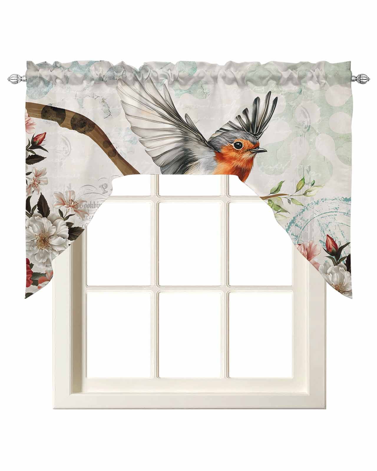 Spring Bird Kitchen Curtains Swag Valance for Windows/Bathroom/Cafe ...