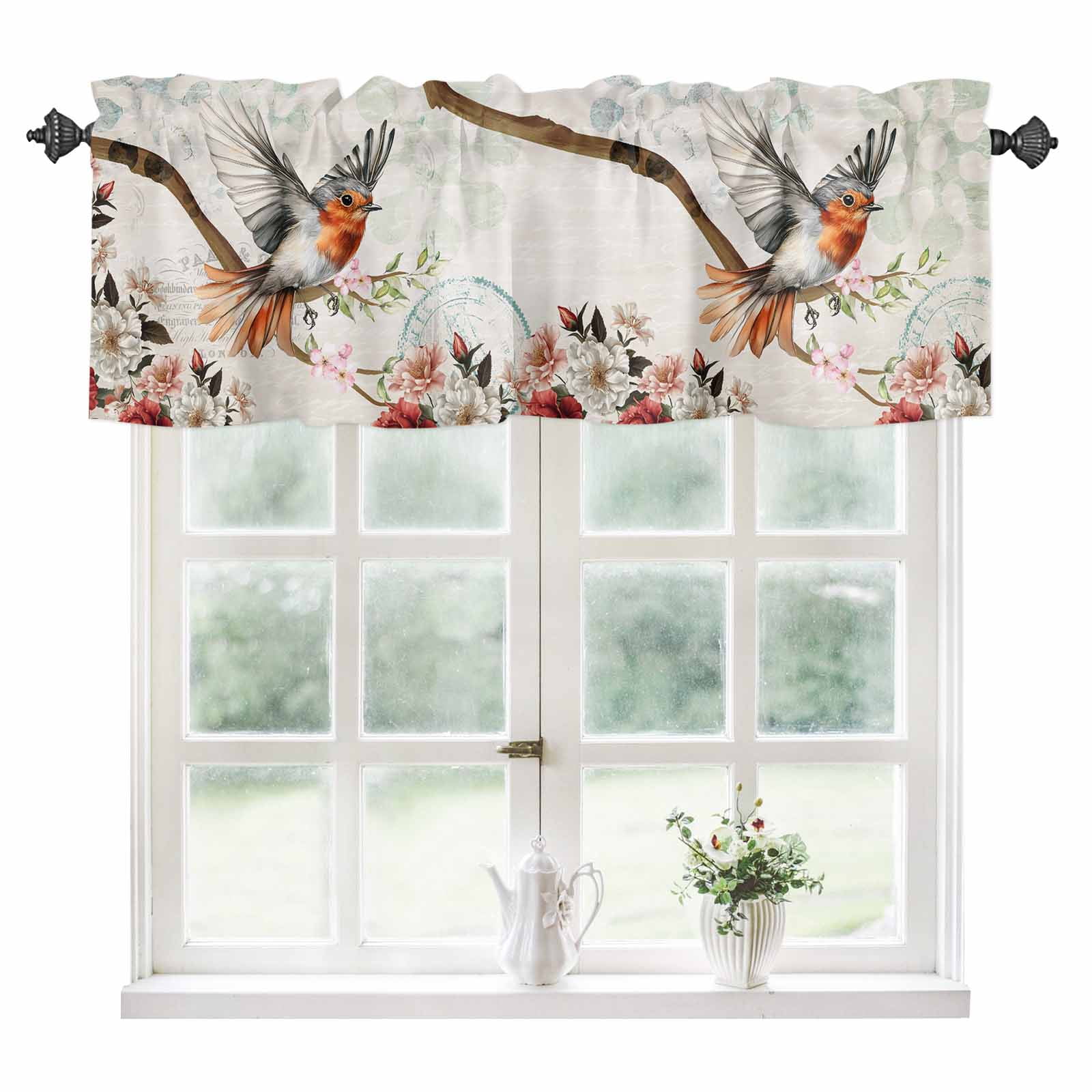 Spring Bird Kitchen Valances for Windows 42x12 Inch Kitchen Curtains ...