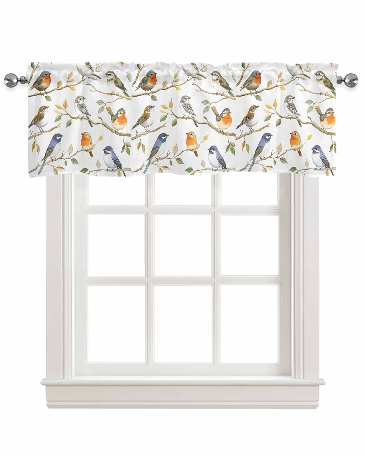 Spring Bird Kitchen Valances for Windows Farmhouse Linen Window Valance ...