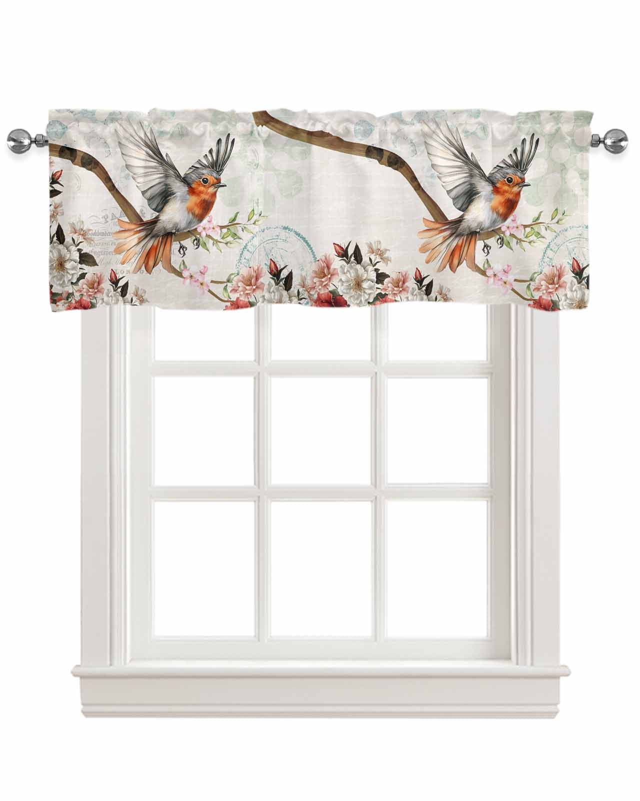 Spring Bird Kitchen Valances for Windows Farmhouse Linen Window Valance ...