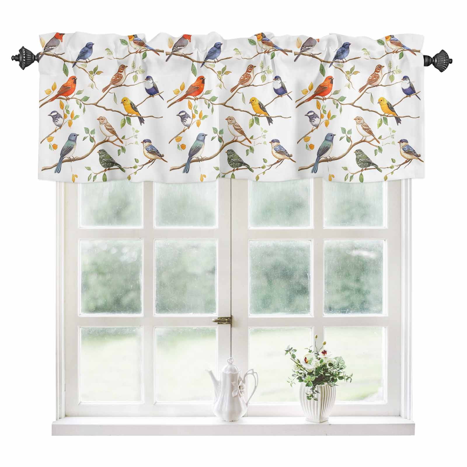 Spring Bird Leaf Kitchen Valances for Windows 42x12 Inch Kitchen ...