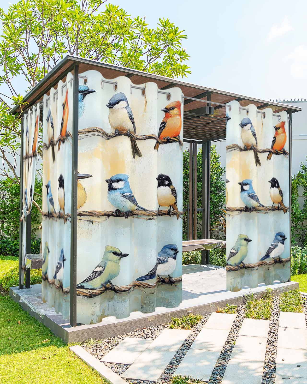 Spring Bird Outdoor Curtains for Patio, Retro Oil Painting Animal ...