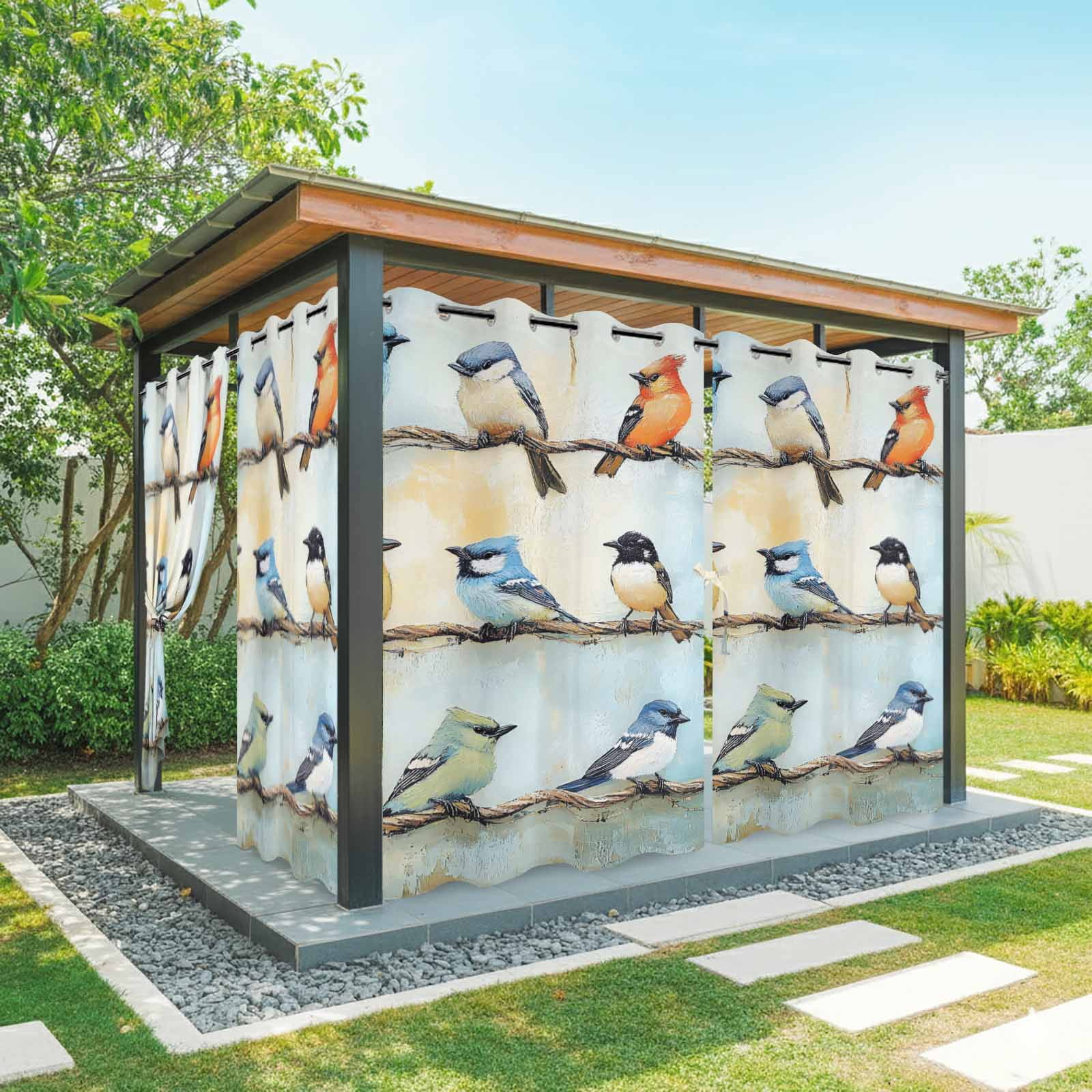 Spring Bird Outdoor Curtains for Patio Waterproof, Retro Oil Painting ...