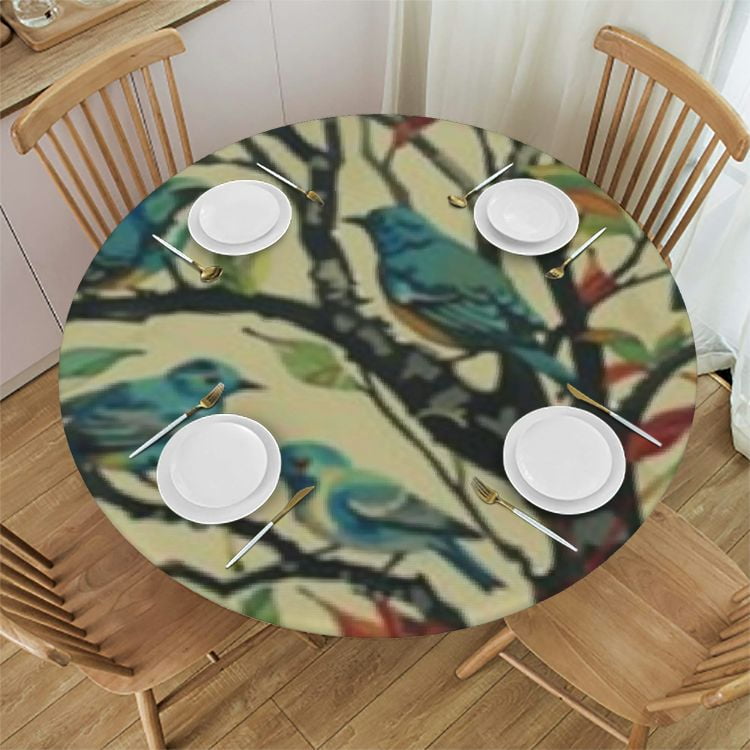 Spring Bird Round Fitted with Elastic Edge, Birds Table Cover ...