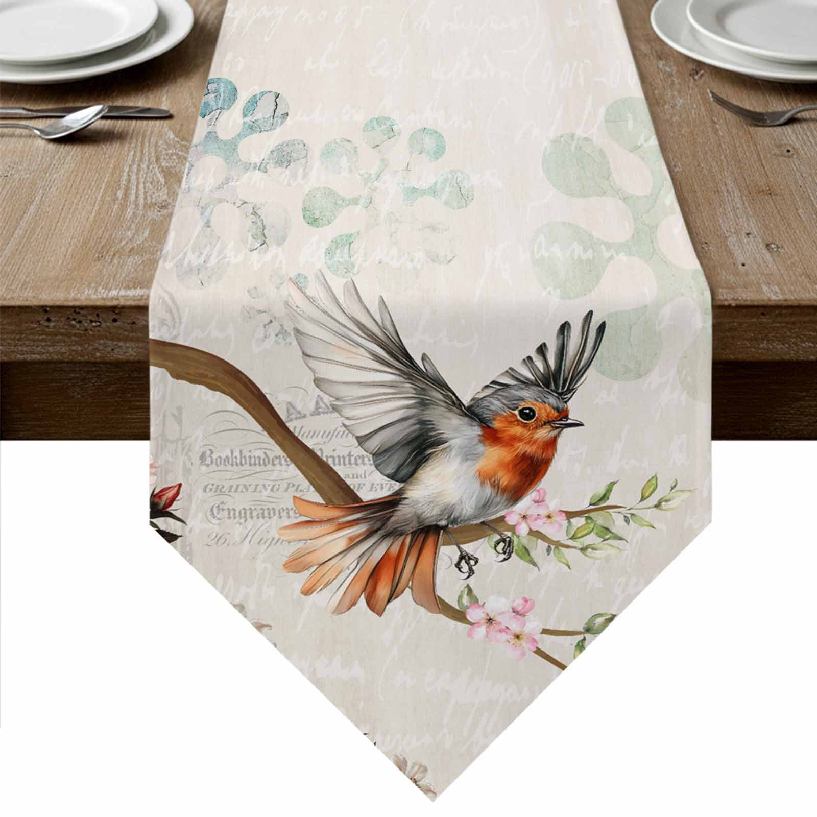 Spring Bird Table Runner Linen Burlap Table Runner 72 Inches Long ...
