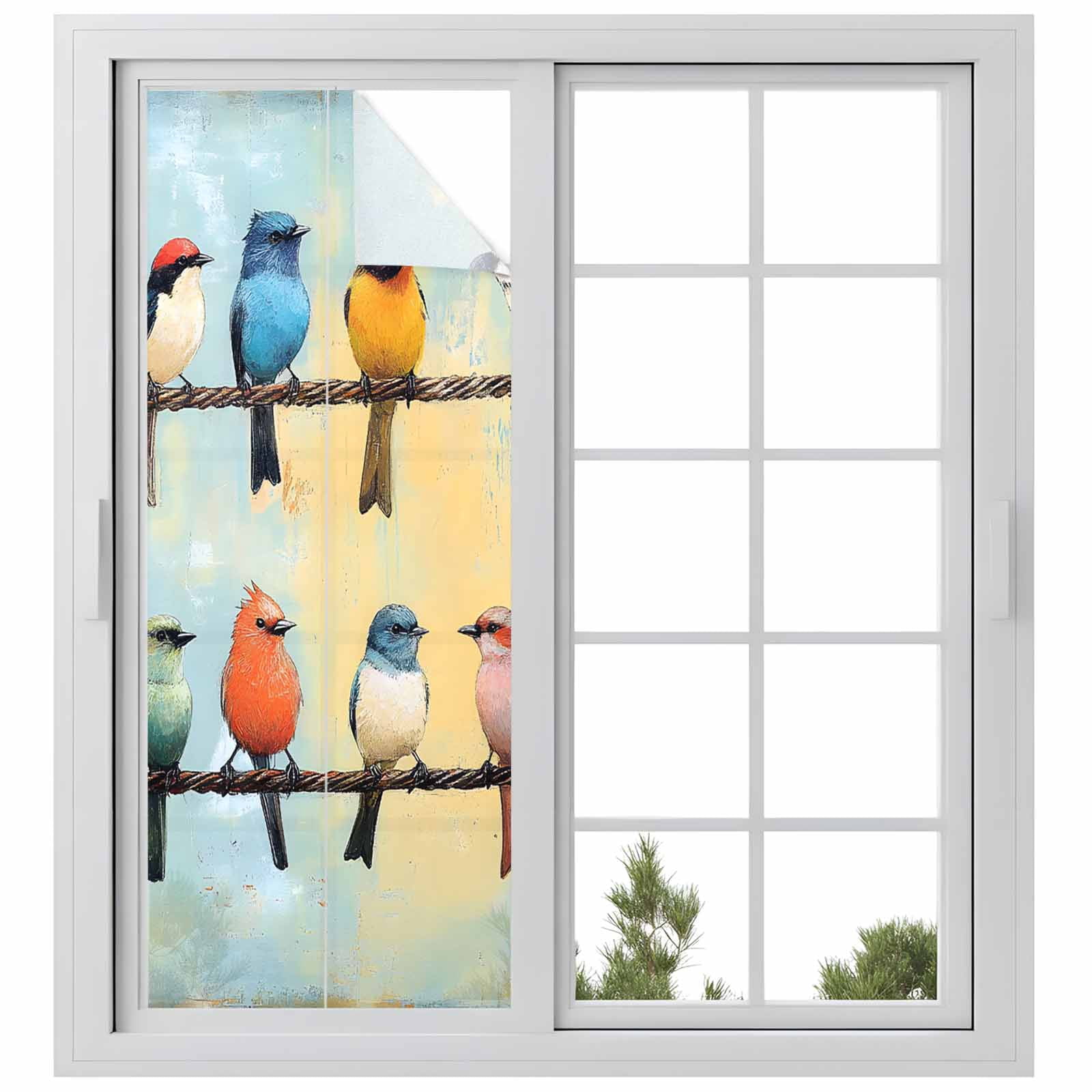 Spring Bird Window Privacy Film, Blue Yellow Colorful Animal Oil ...