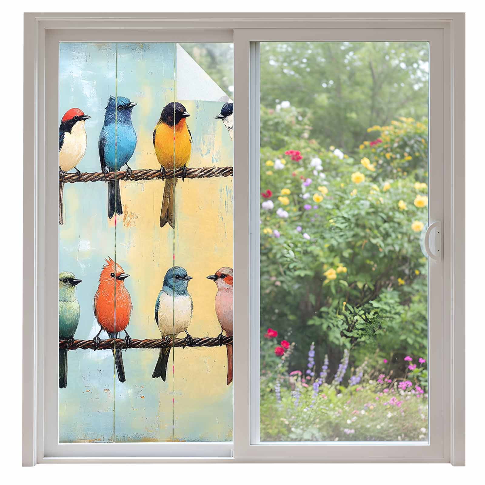 Spring Bird Window Privacy Film, Blue Yellow Colorful Animal Oil ...