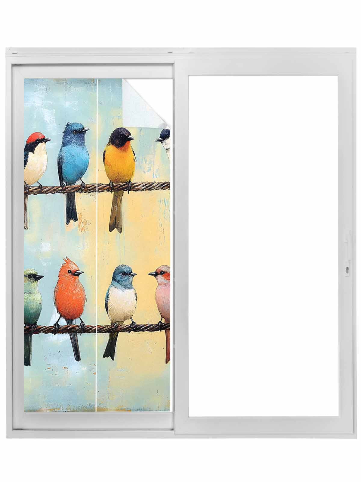 Spring Bird Window Privacy Film, Blue Yellow Colorful Animal Oil ...