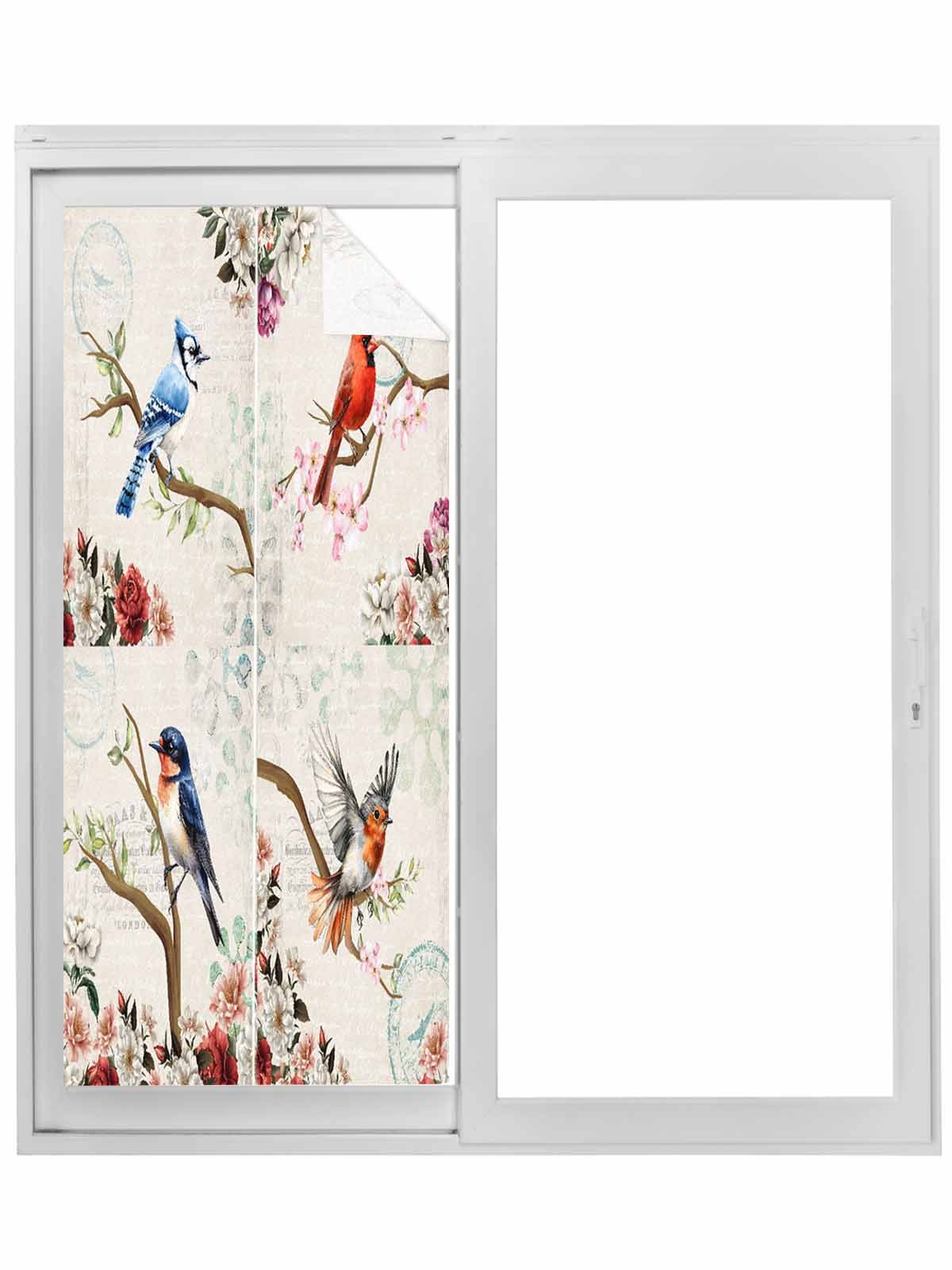 Spring Birds Floral Window Privacy Film Stained Glass Window Film ...