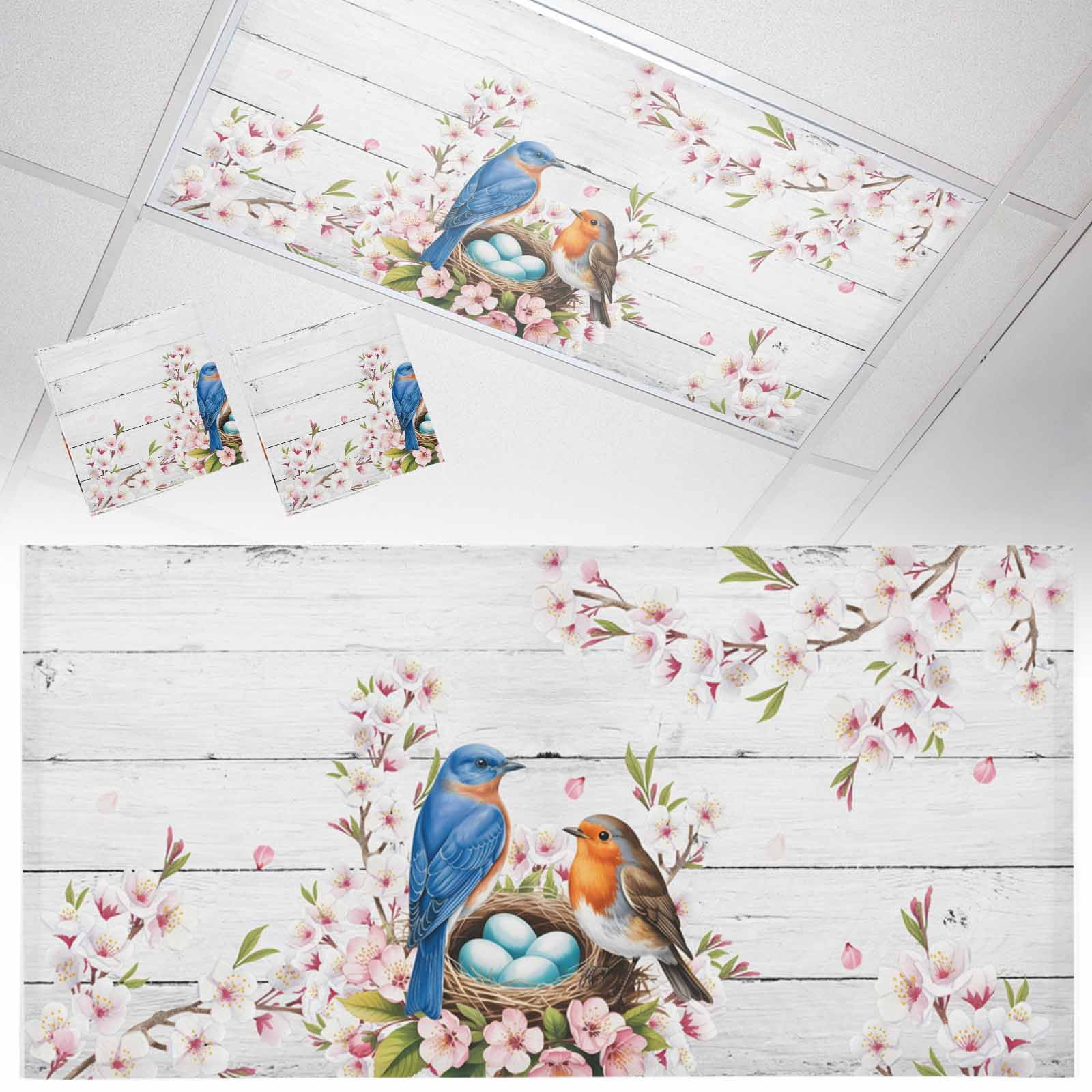 Spring Birds Fluorescent Light Covers Watercolor Bird Nest Eggs Pink ...