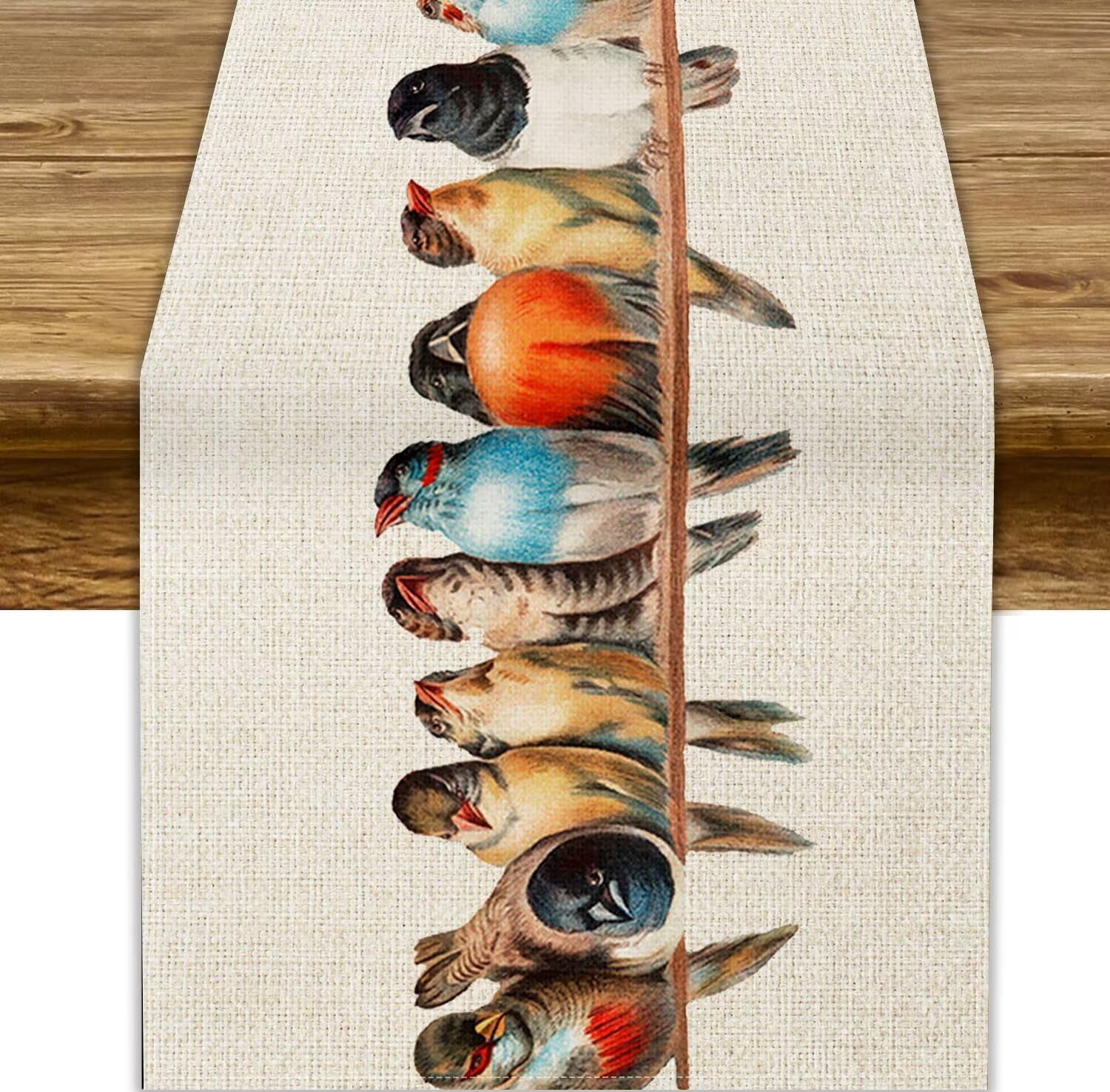 Spring Birds Table Runner,Cute Cartoon Bird Hand-Painted Pattern Table ...