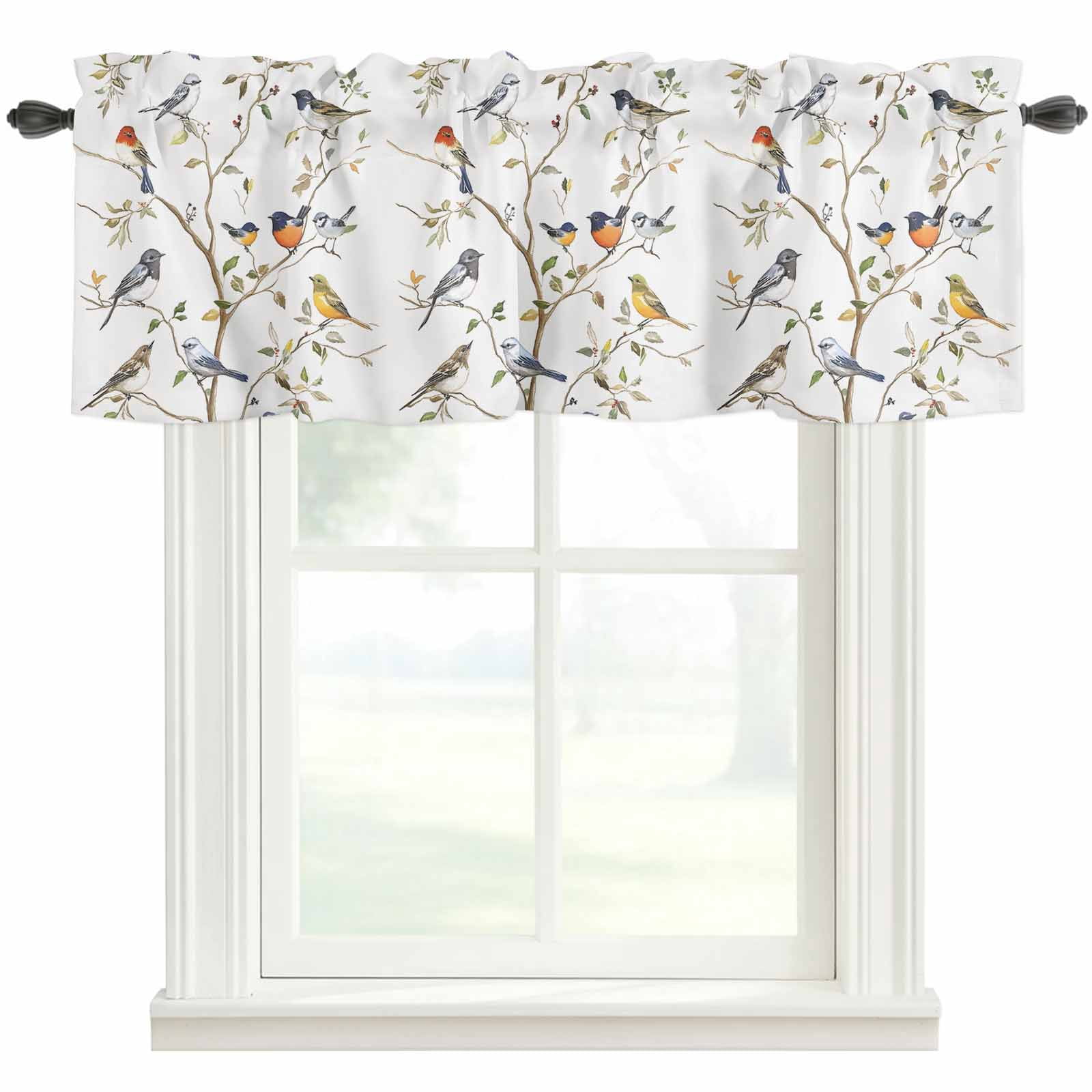 Spring Birds Window Valance Curtain Tree Branch Leaf Rod Pocket Short ...
