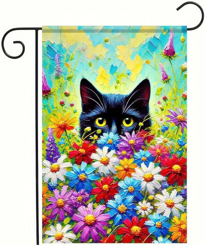 Spring Black Cat Garden Flag 12×18 Inch Double Sided Small Black Cat ...