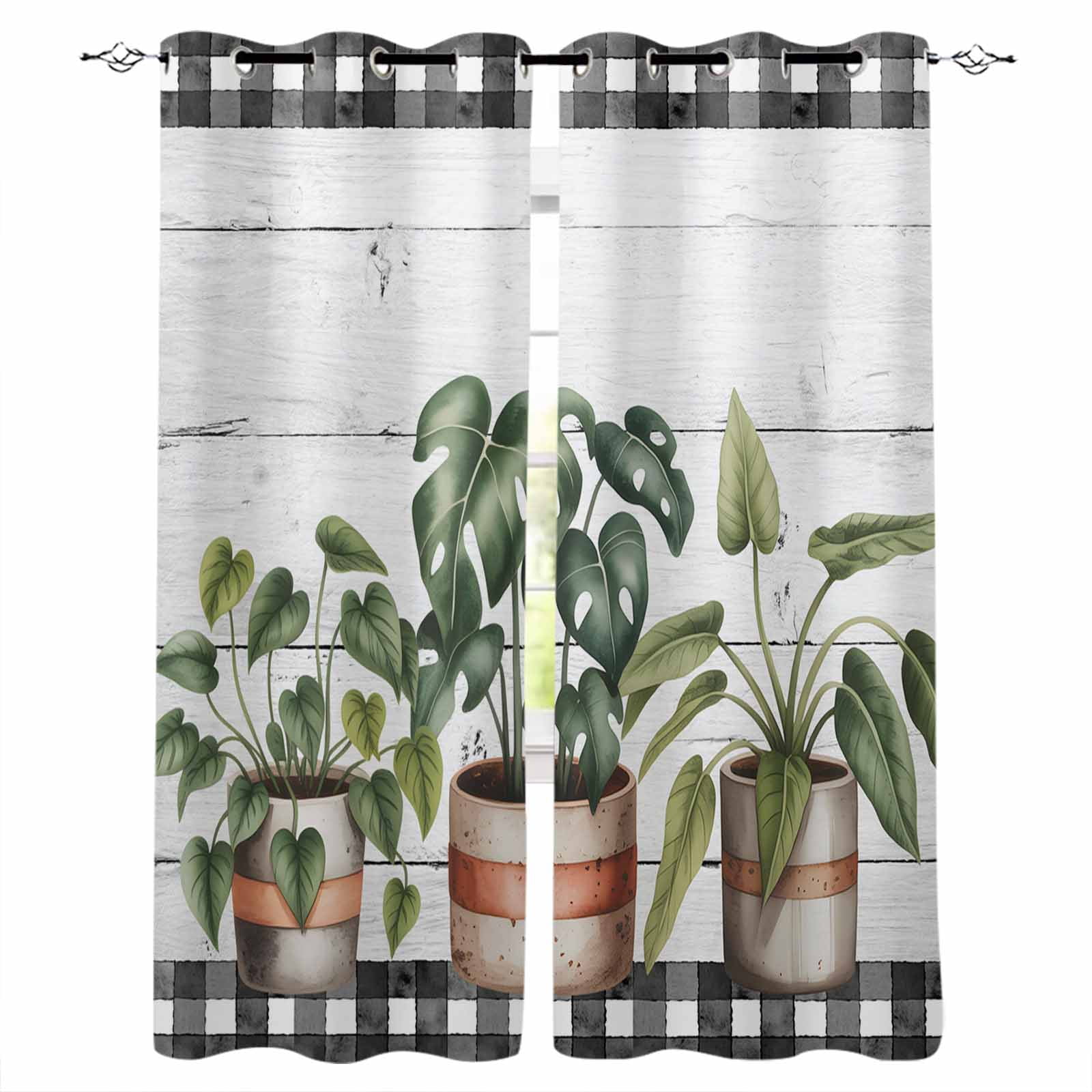 Spring Blackout Curtains for Bedroom, Farmhouse Pots Plant Leaves Wood ...