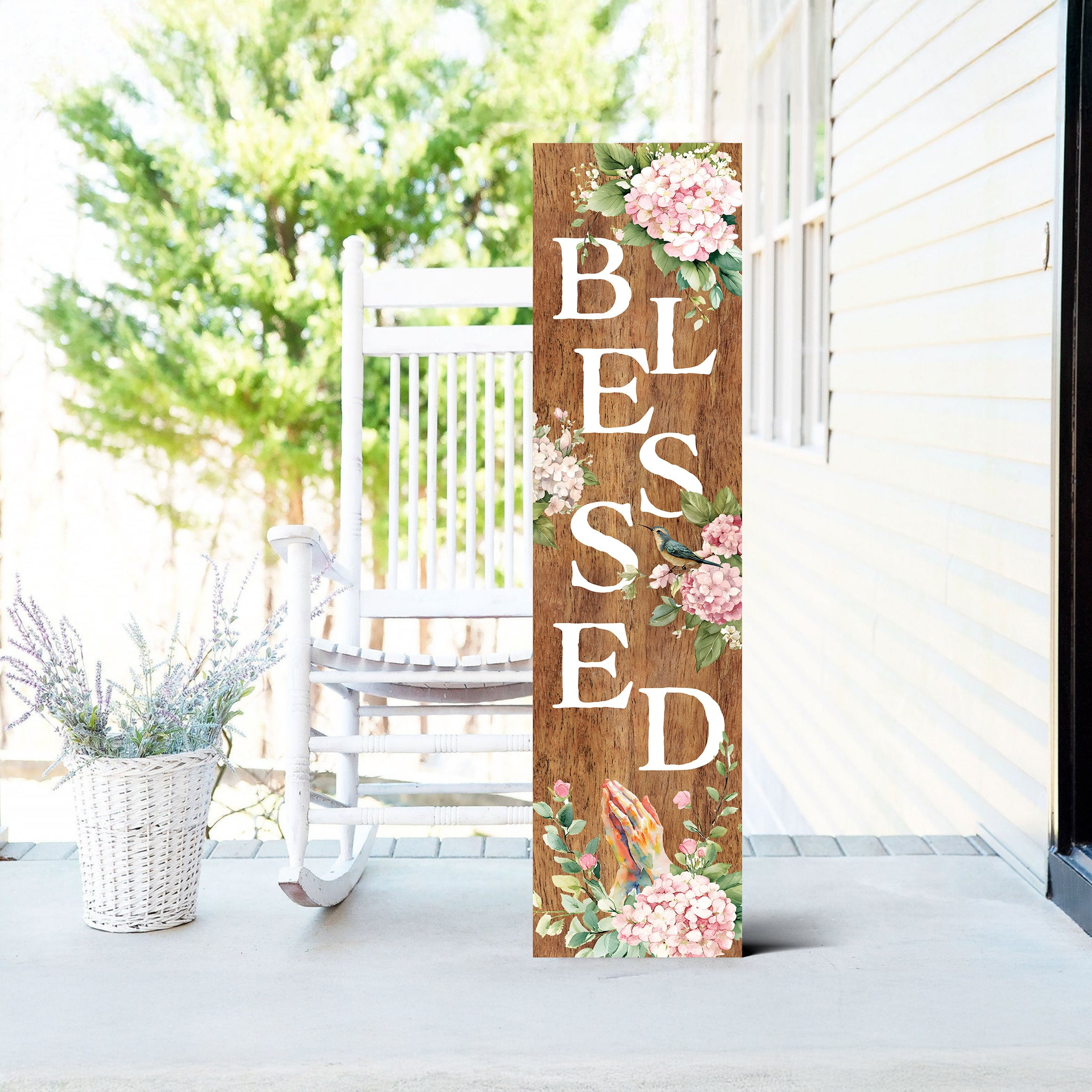 Spring Blessed Floral Porch Sign | Farmhouse Style Front Door Decor ...