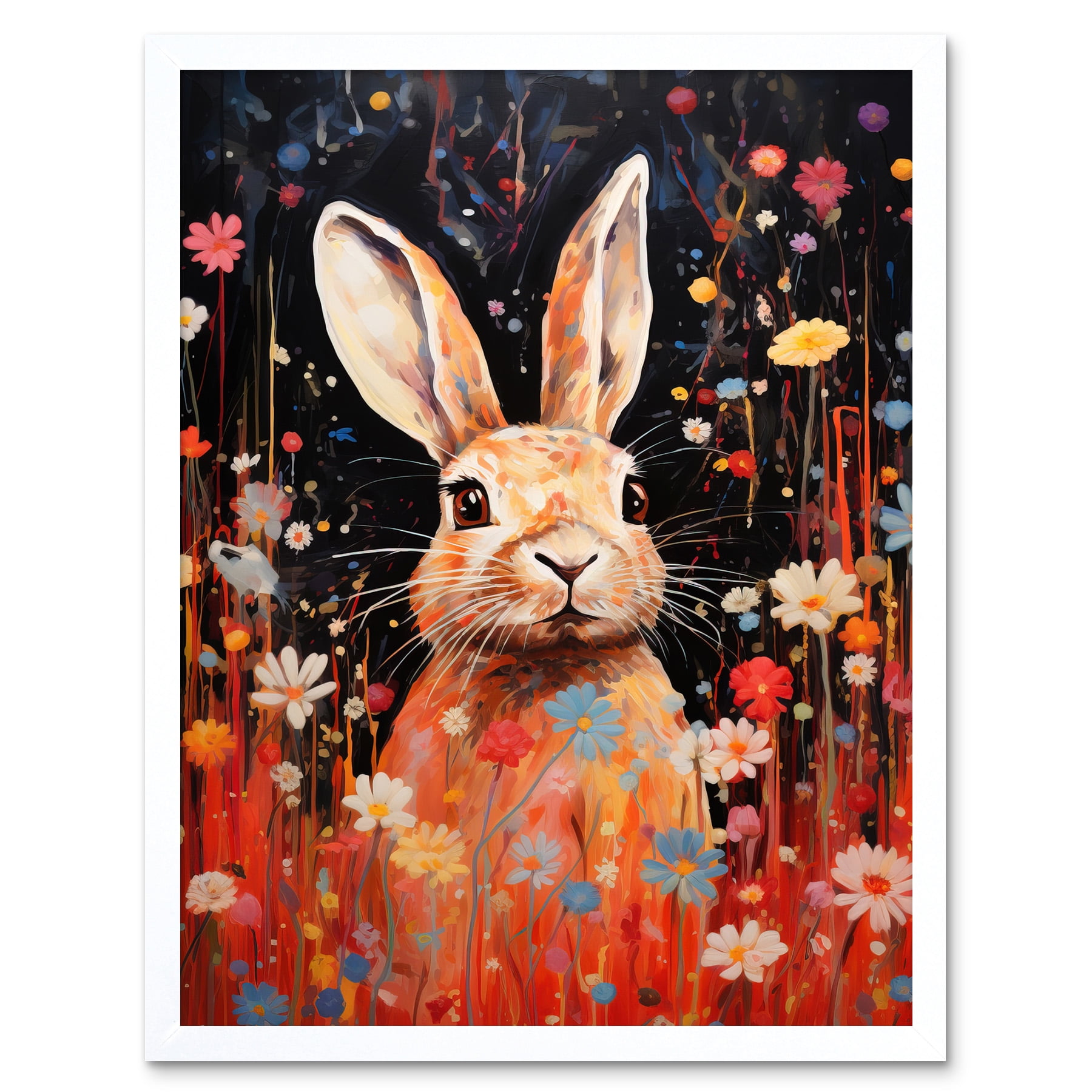 Spring Bliss Oil Painting Cute Bunny Rabbit in a Daisy Flower Meadow ...