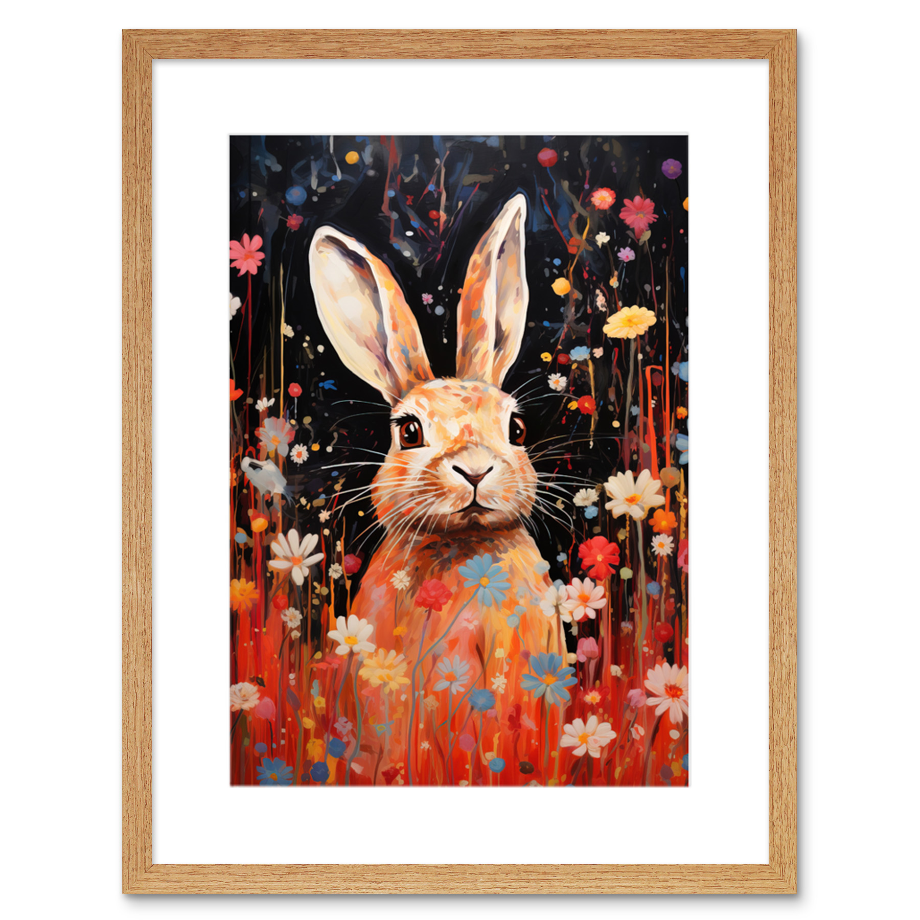 Spring Bliss Oil Painting Cute Bunny Rabbit in a Daisy Flower Meadow ...