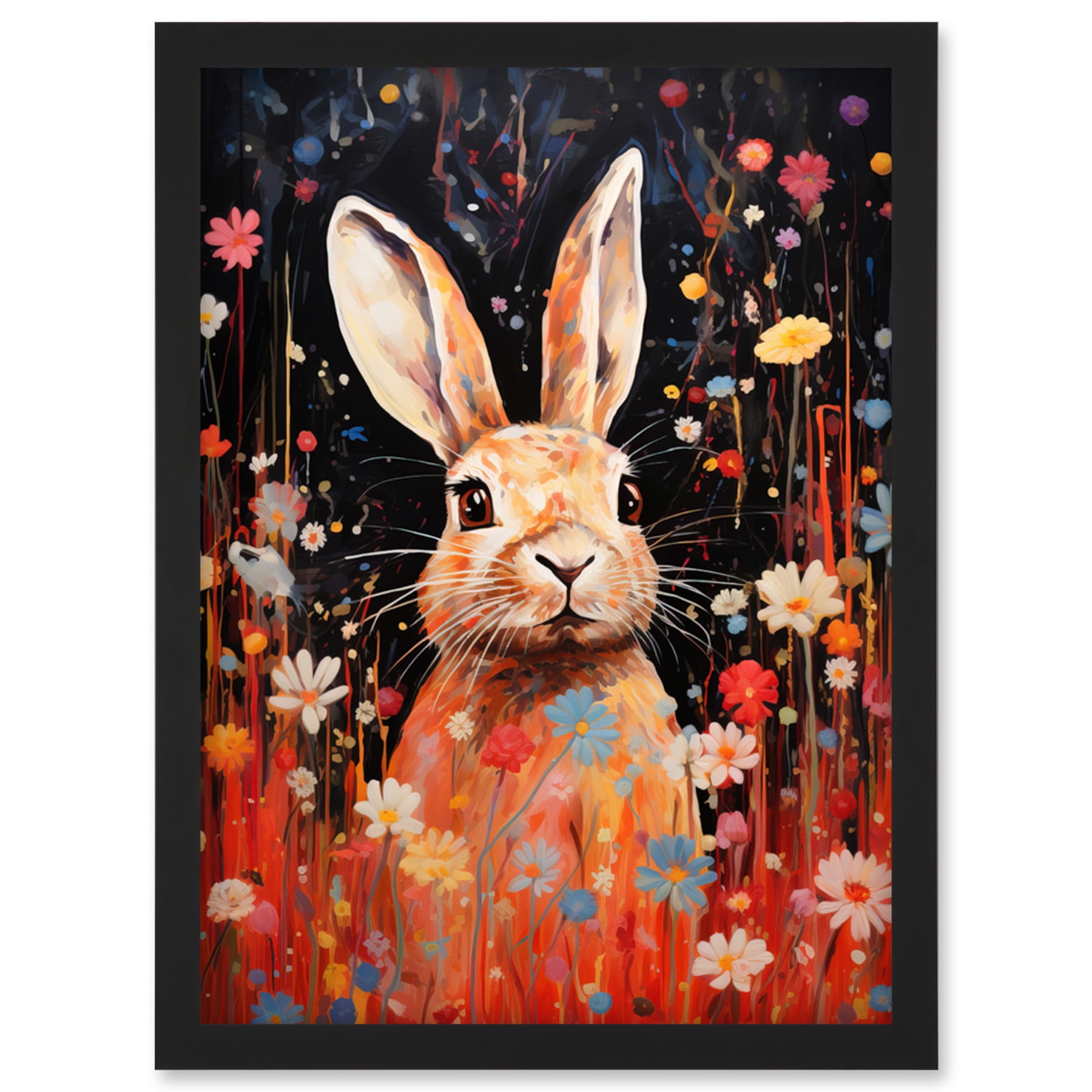 Spring Bliss Oil Painting Cute Bunny Rabbit in a Daisy Flower Meadow ...